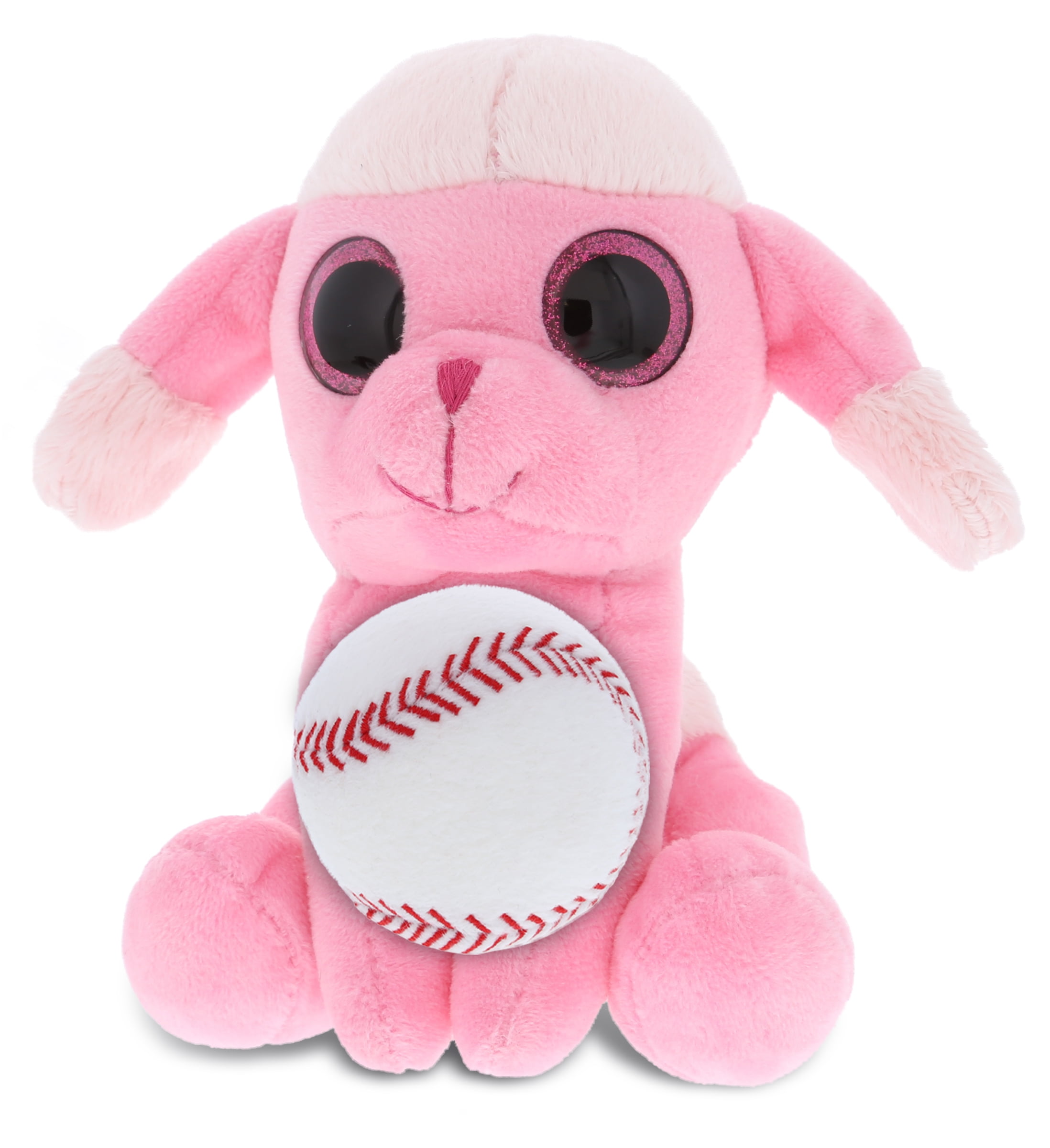 DolliBu Pink Poodle Dog - Sparkle Eyes Stuffed Animal with Baseball ...