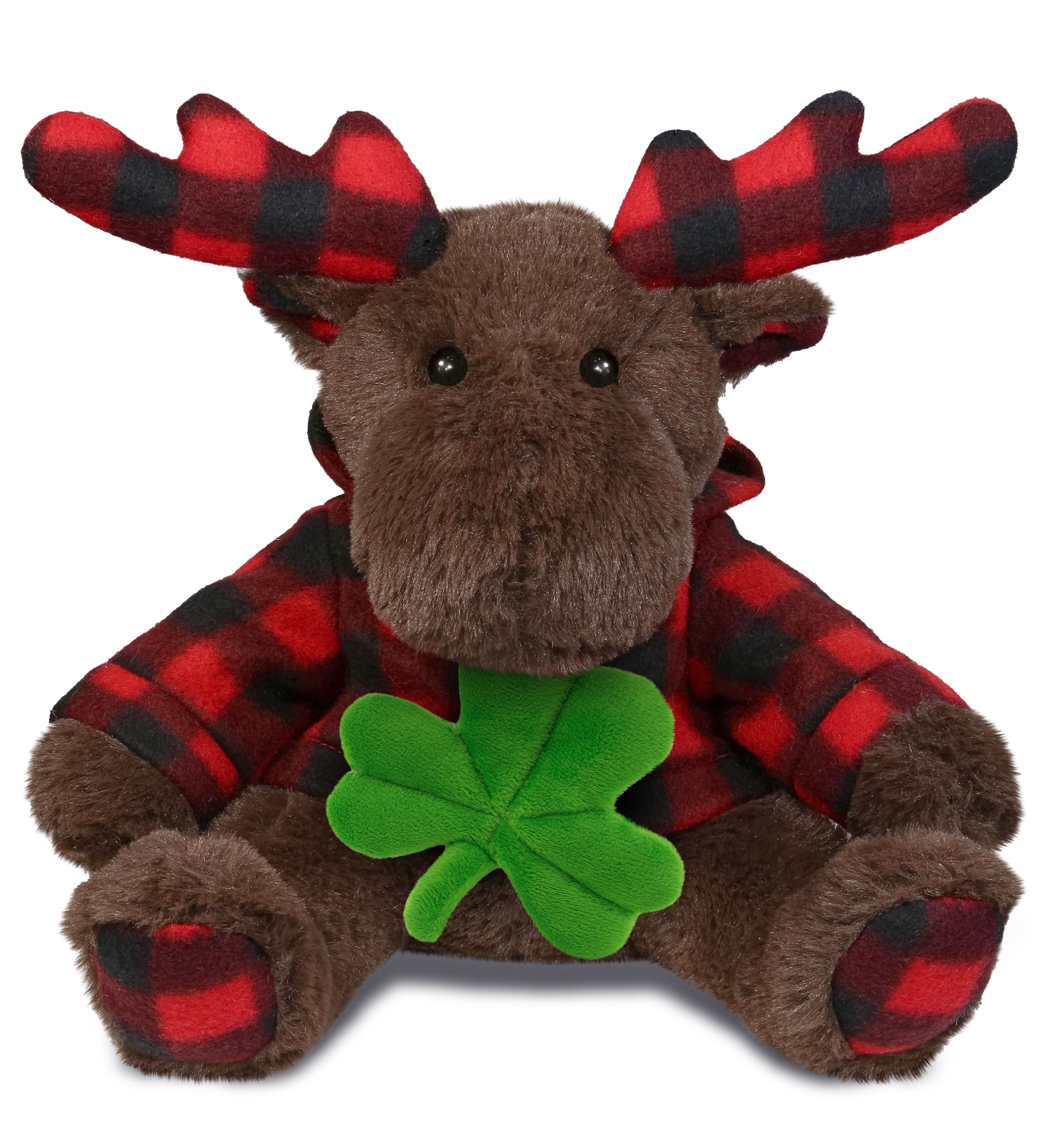 DolliBu Plaid Brown Moose with Hoodie Stuffed Animal with Green Plush ...