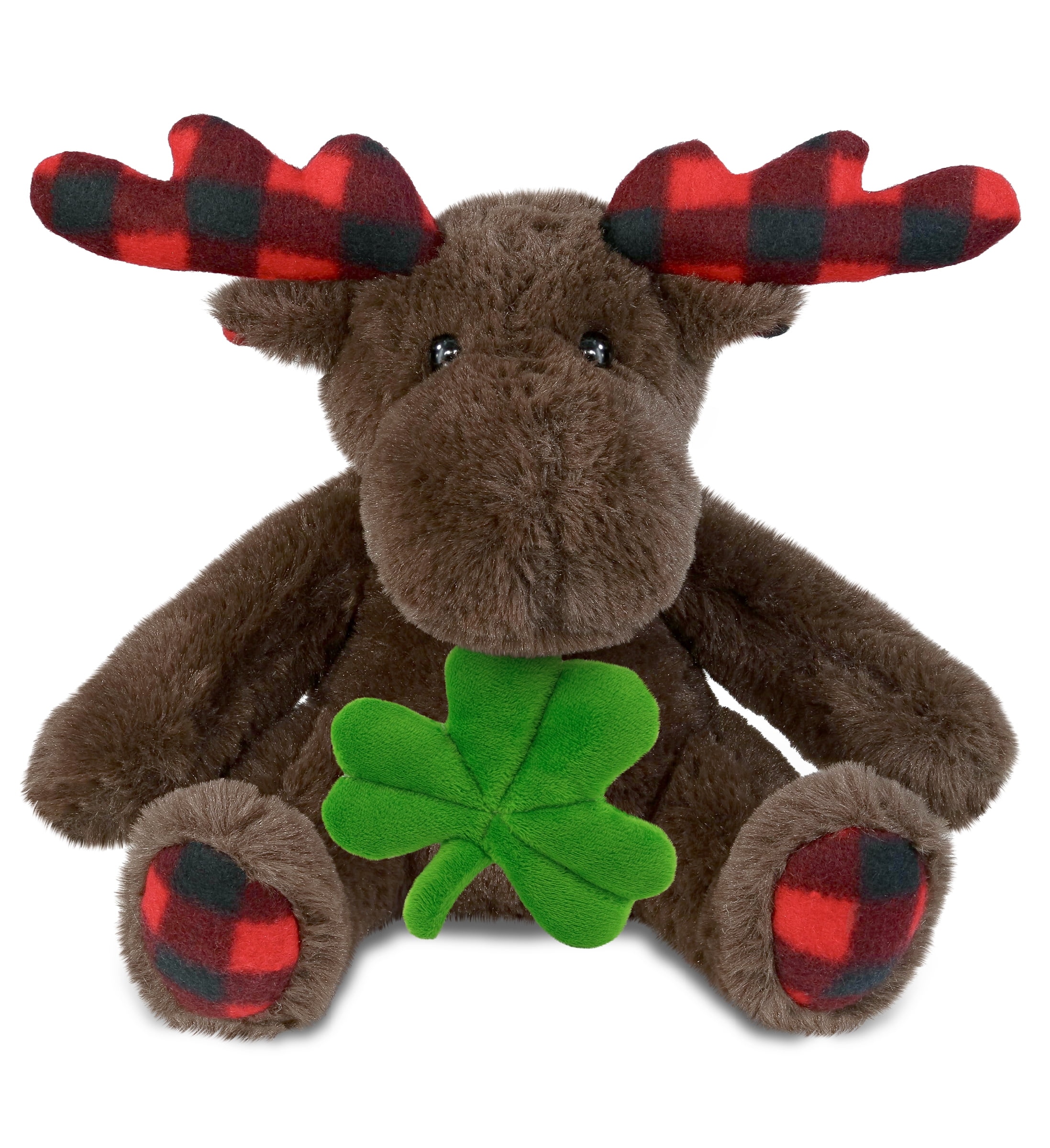 DolliBu Plaid Brown Moose Stuffed Animal with Green Plush Shamrock ...