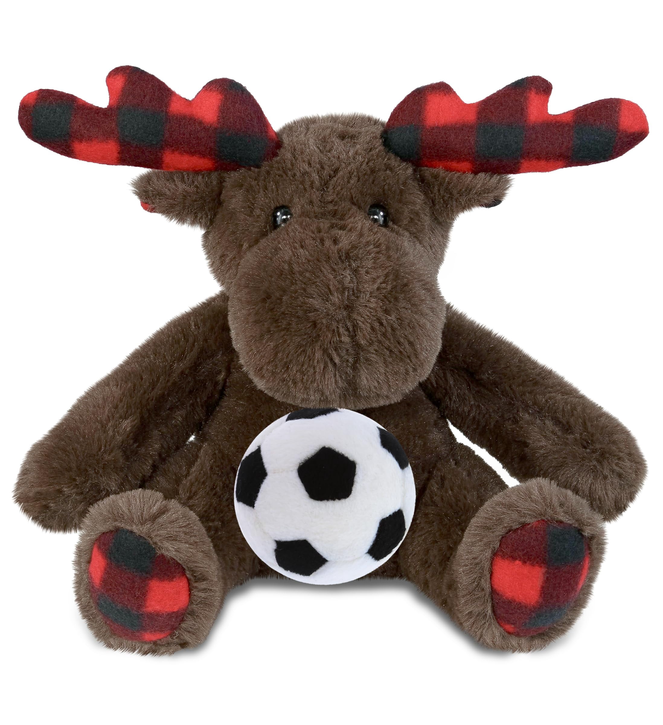 DolliBu Plaid Brown Moose Stuffed Animal with Soccer Ball Plush - Soft ...