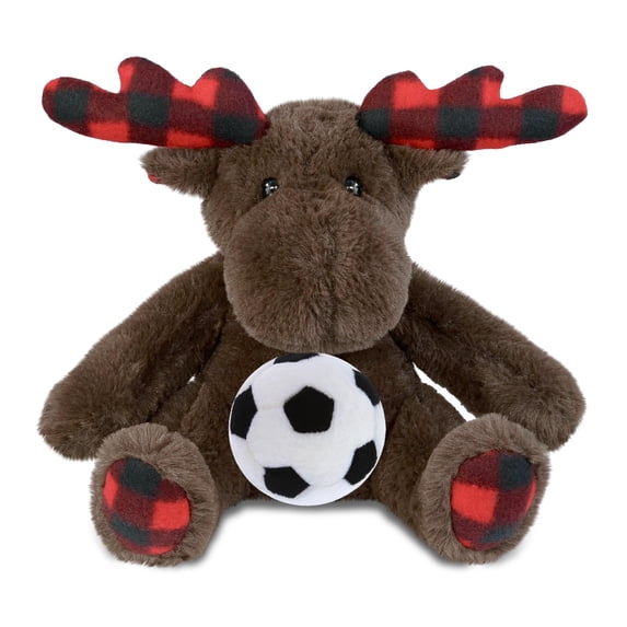 DolliBu Plaid Brown Moose Stuffed Animal with Soccer Ball Plush - Soft ...