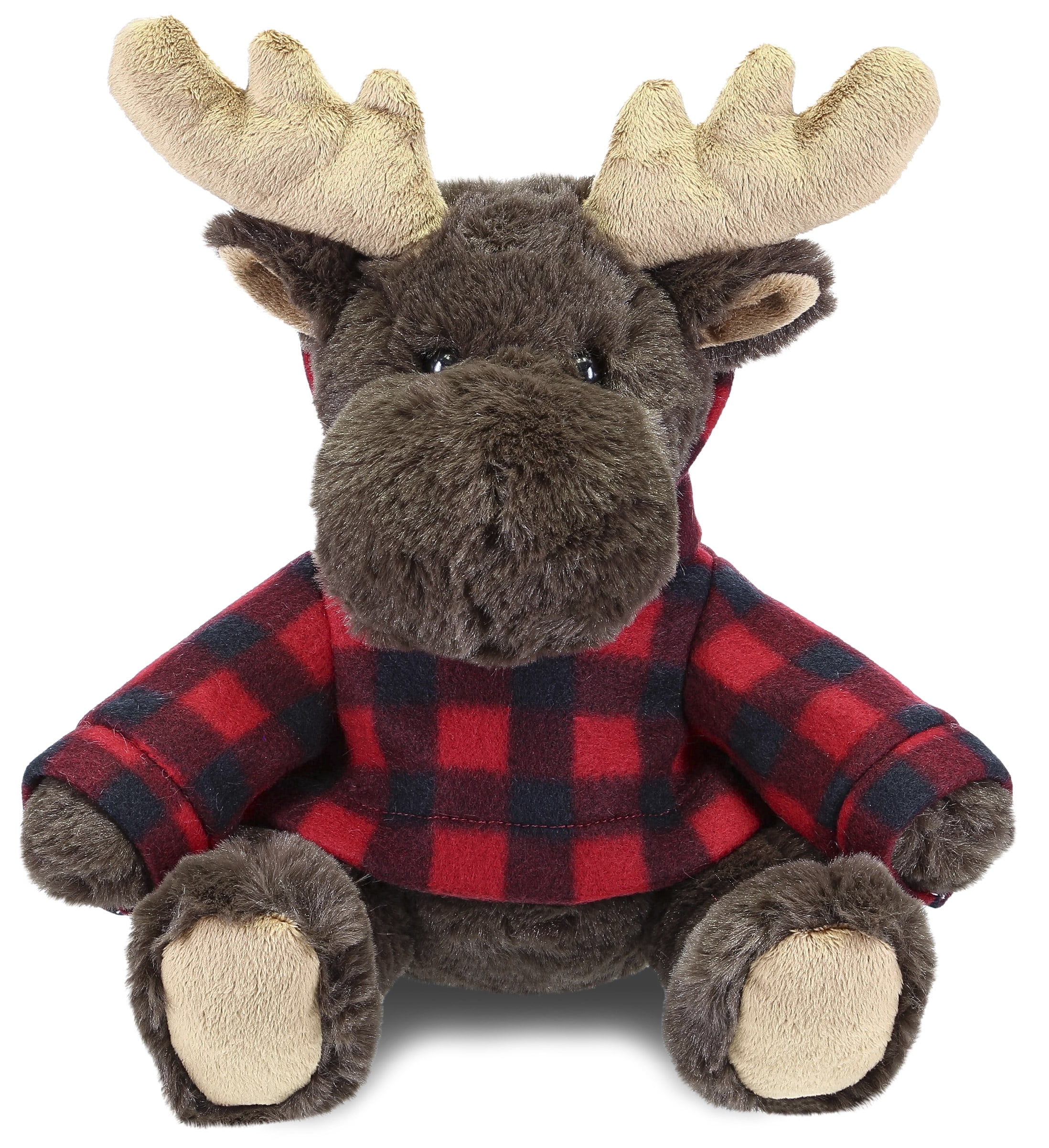 DolliBu Super Soft Moose Stuffed Animal with Plaid Red Hoodie Sweater ...