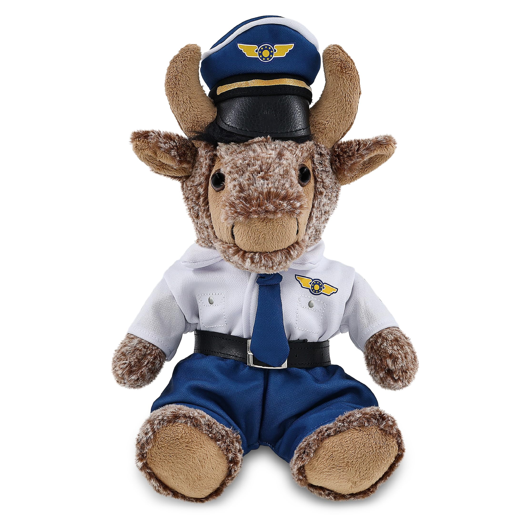 DolliBu Plush Sitting Buffalo Stuffed Animal with Pilot Costume - Cute ...
