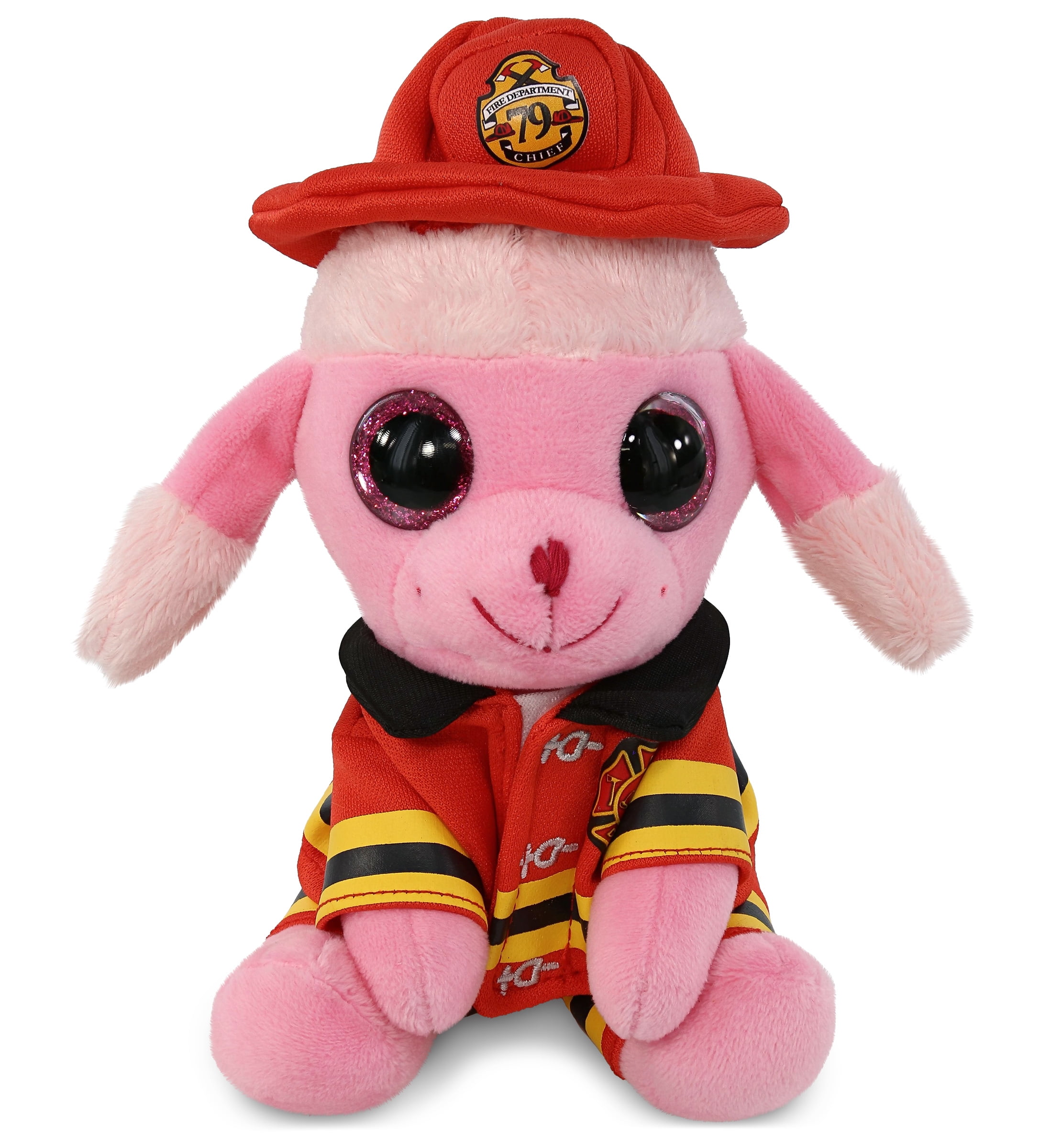 DolliBu Poodle Firefighter Stuffed Animal - Big Eye Pink Poodle Fireman ...