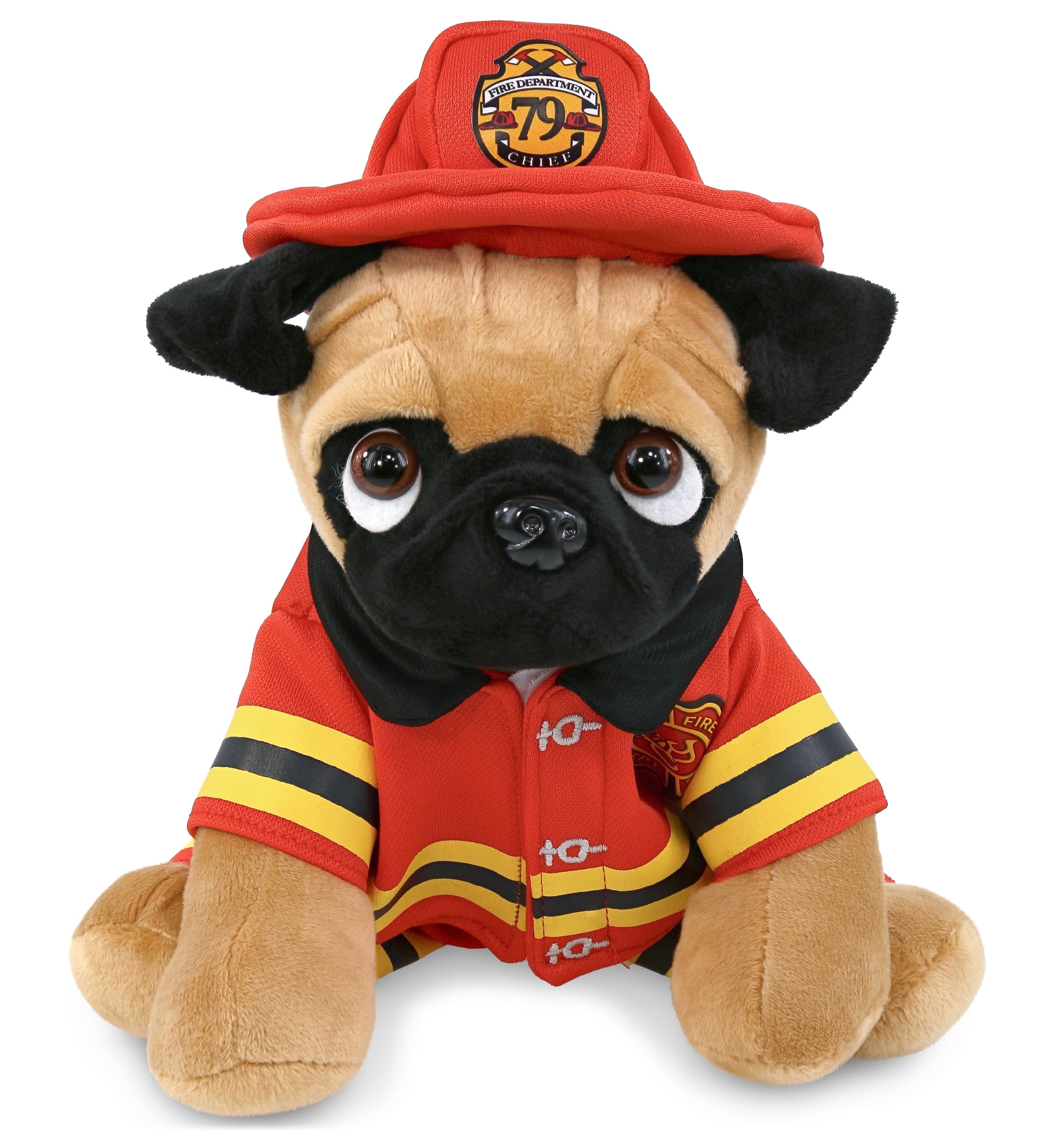 DolliBu Pug Dog Firefighter Stuffed Animal - Big Eyed Pug Dog Fireman ...