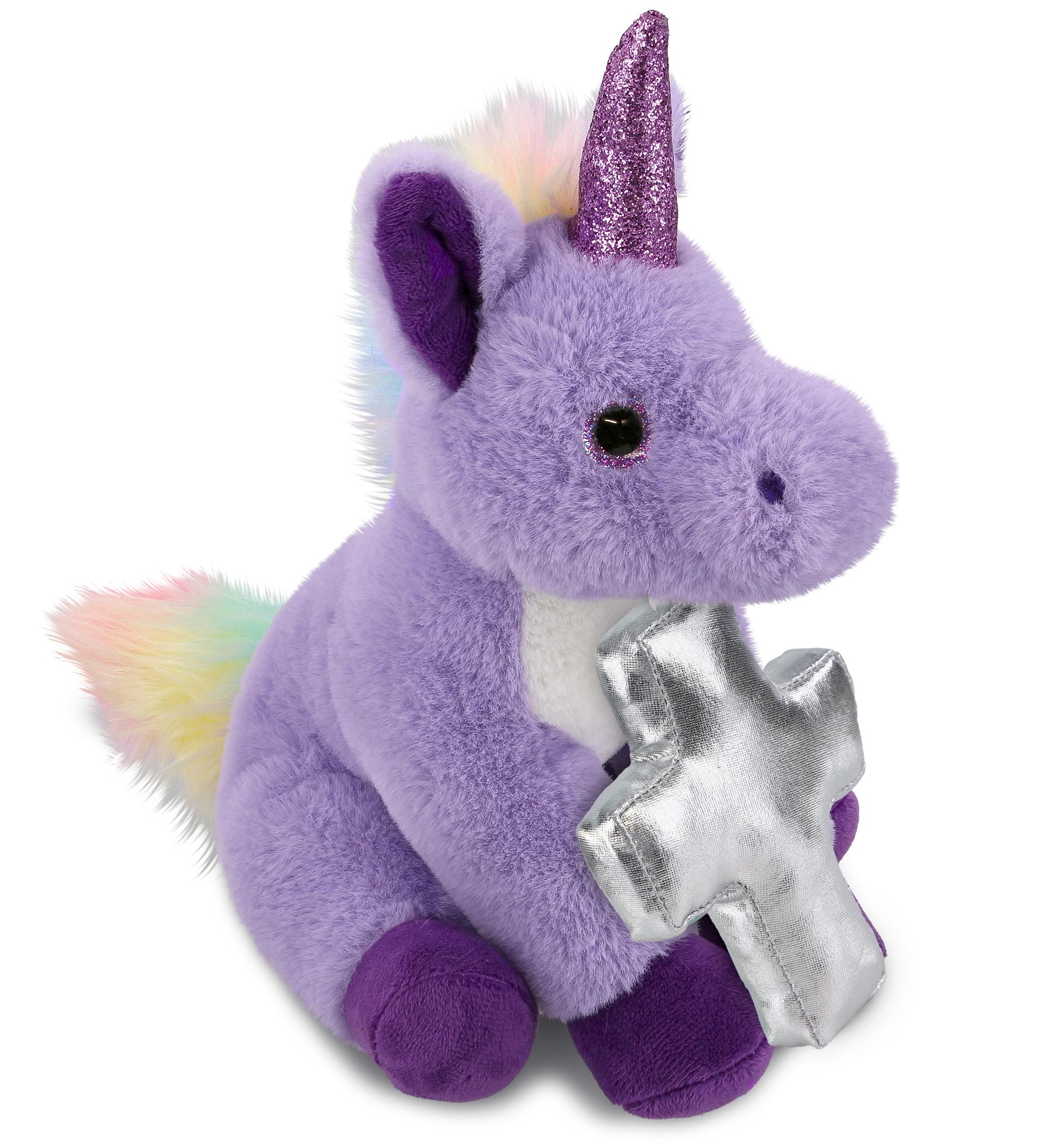 DolliBu Purple Unicorn Stuffed Animal with Silver Cross Plush ...