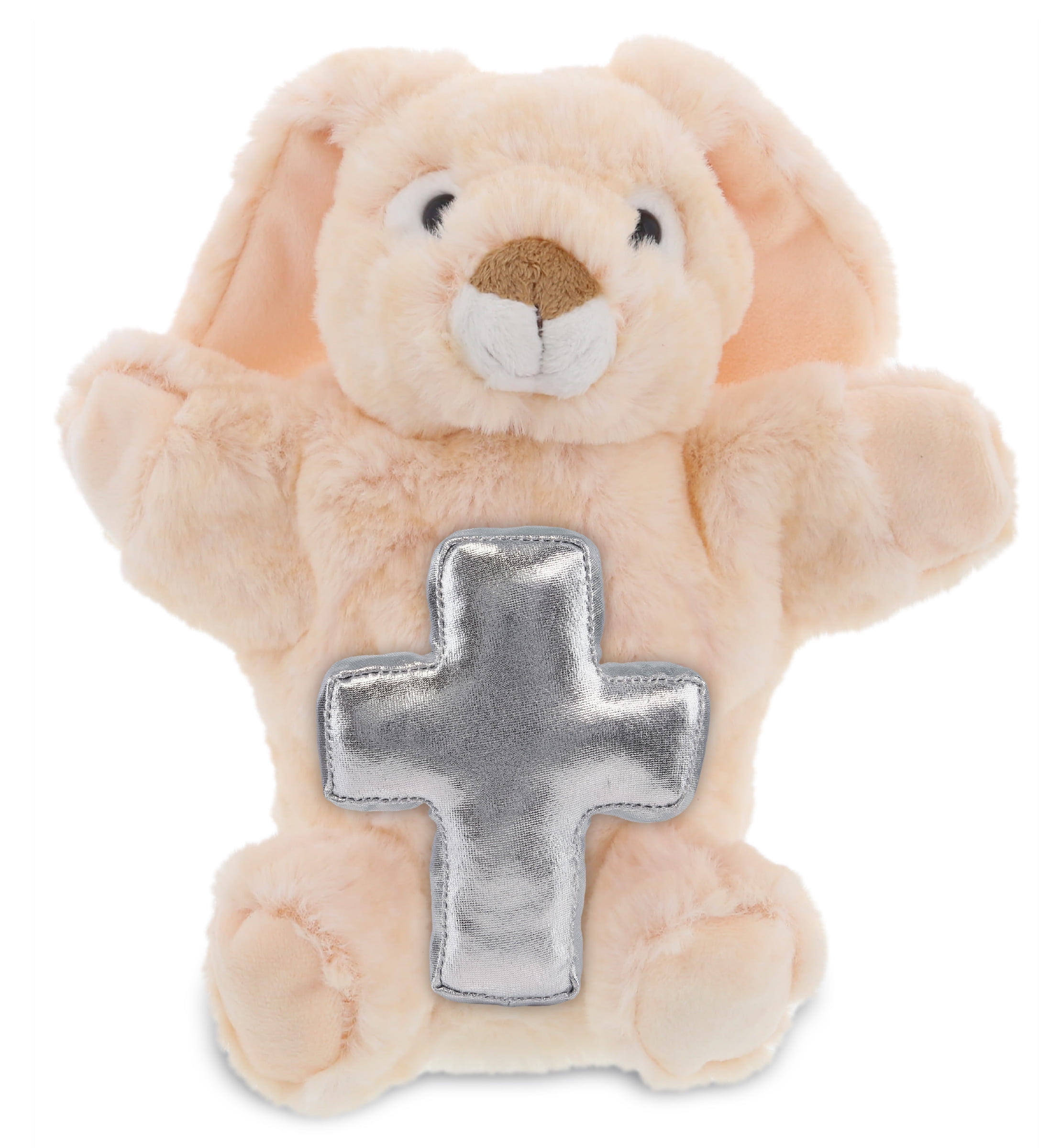 DolliBu Rabbit Hand Puppet Stuffed Animal with Silver Cross Plush ...