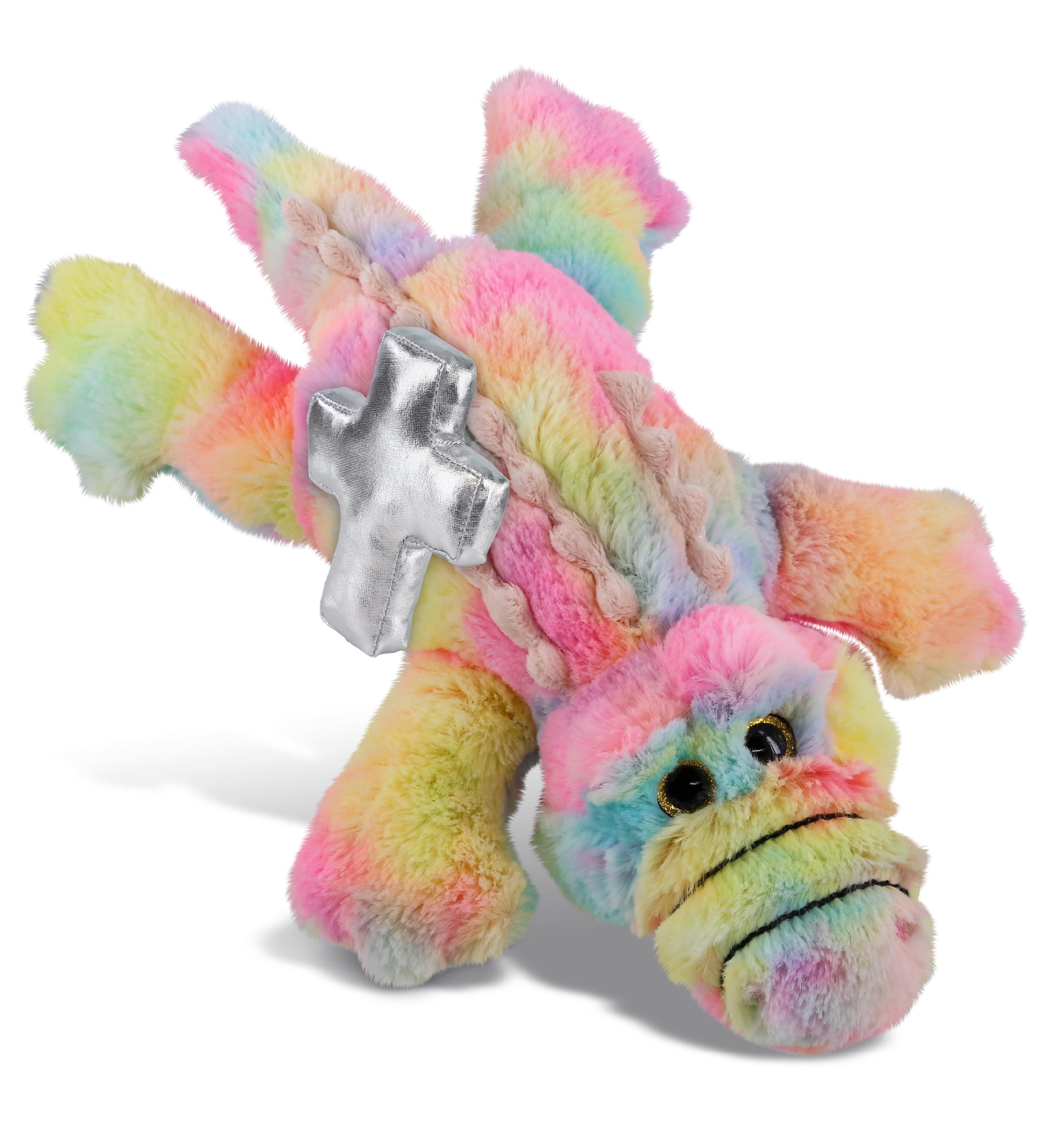 DolliBu Rainbow Alligator Small Stuffed Animal with Silver Cross Plush ...