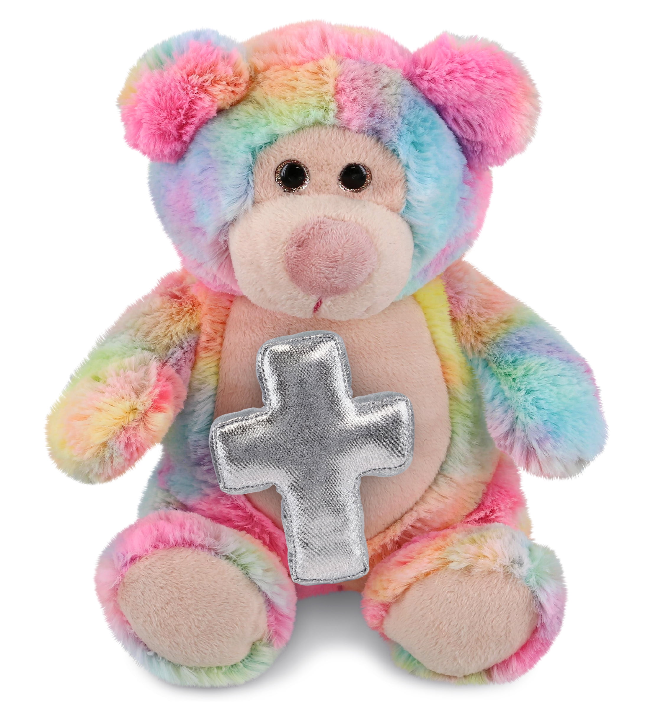 DolliBu Rainbow Bear Stuffed Animal with Silver Cross Plush - Religious ...