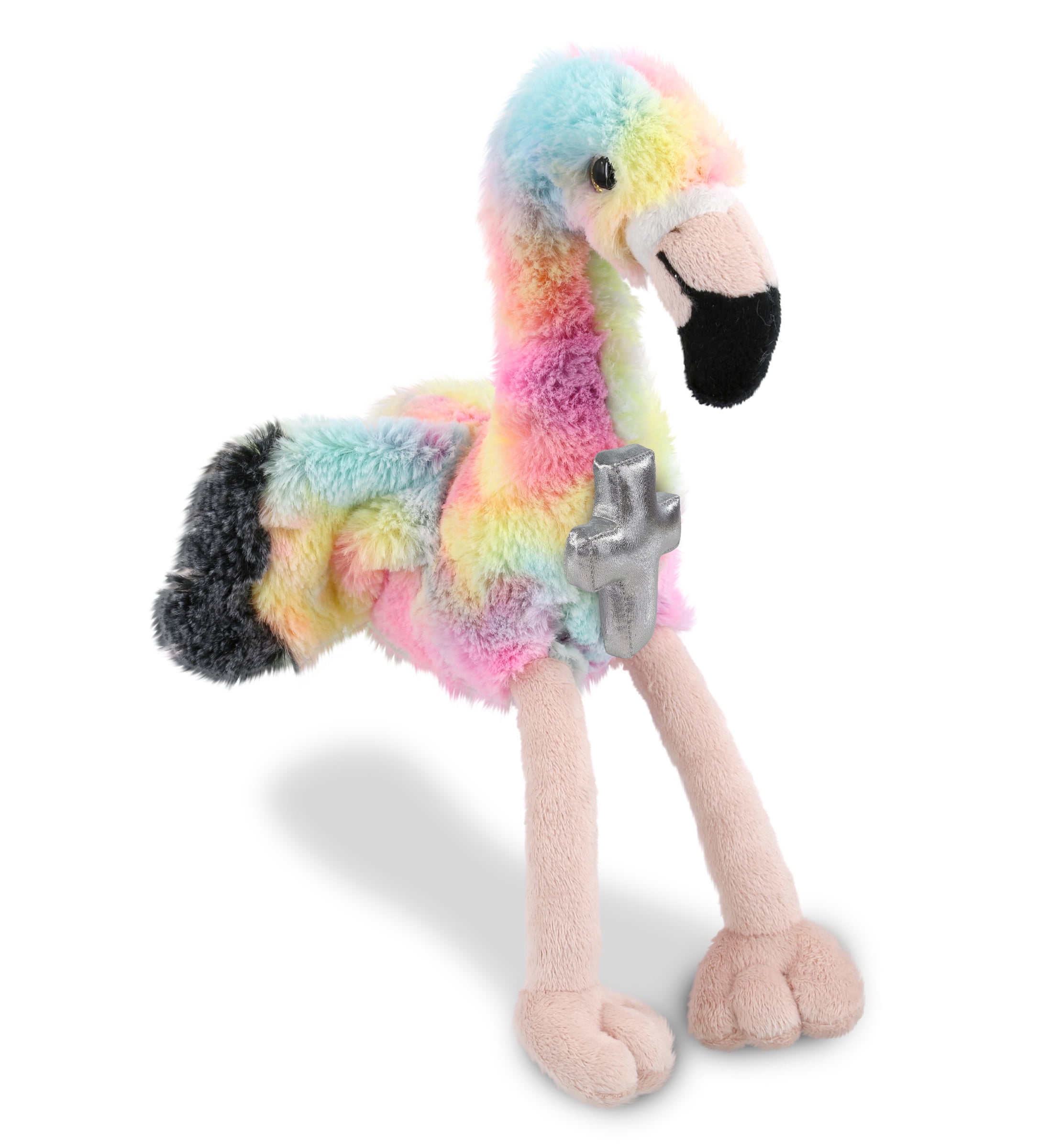 DolliBu Rainbow Flamingo Stuffed Animal with Silver Cross Plush ...