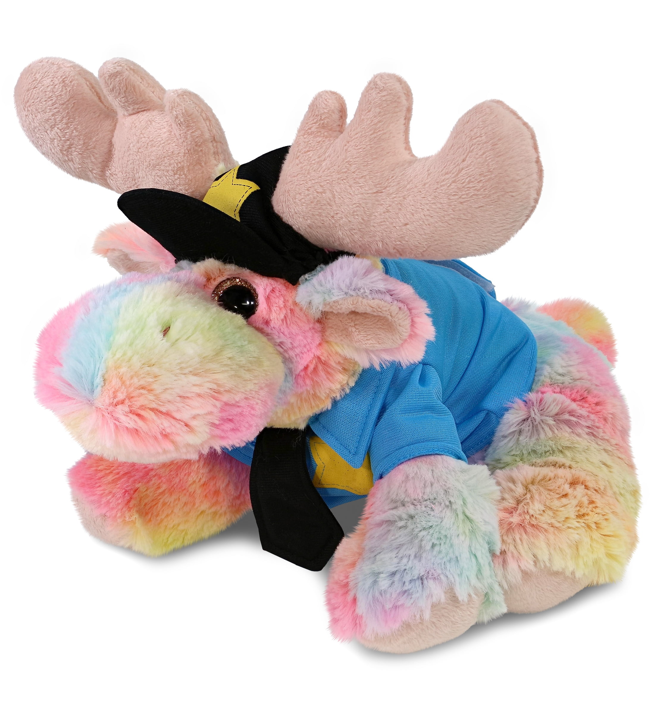 DolliBu Rainbow Floppy Moose Police Officer Plush Toy – Super Soft ...