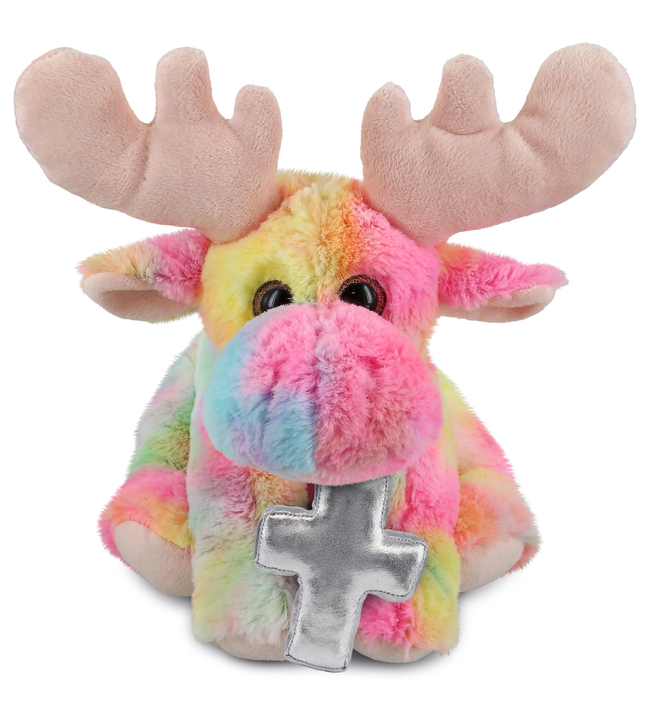 DolliBu Rainbow Floppy Moose Stuffed Animal with Silver Cross Plush ...