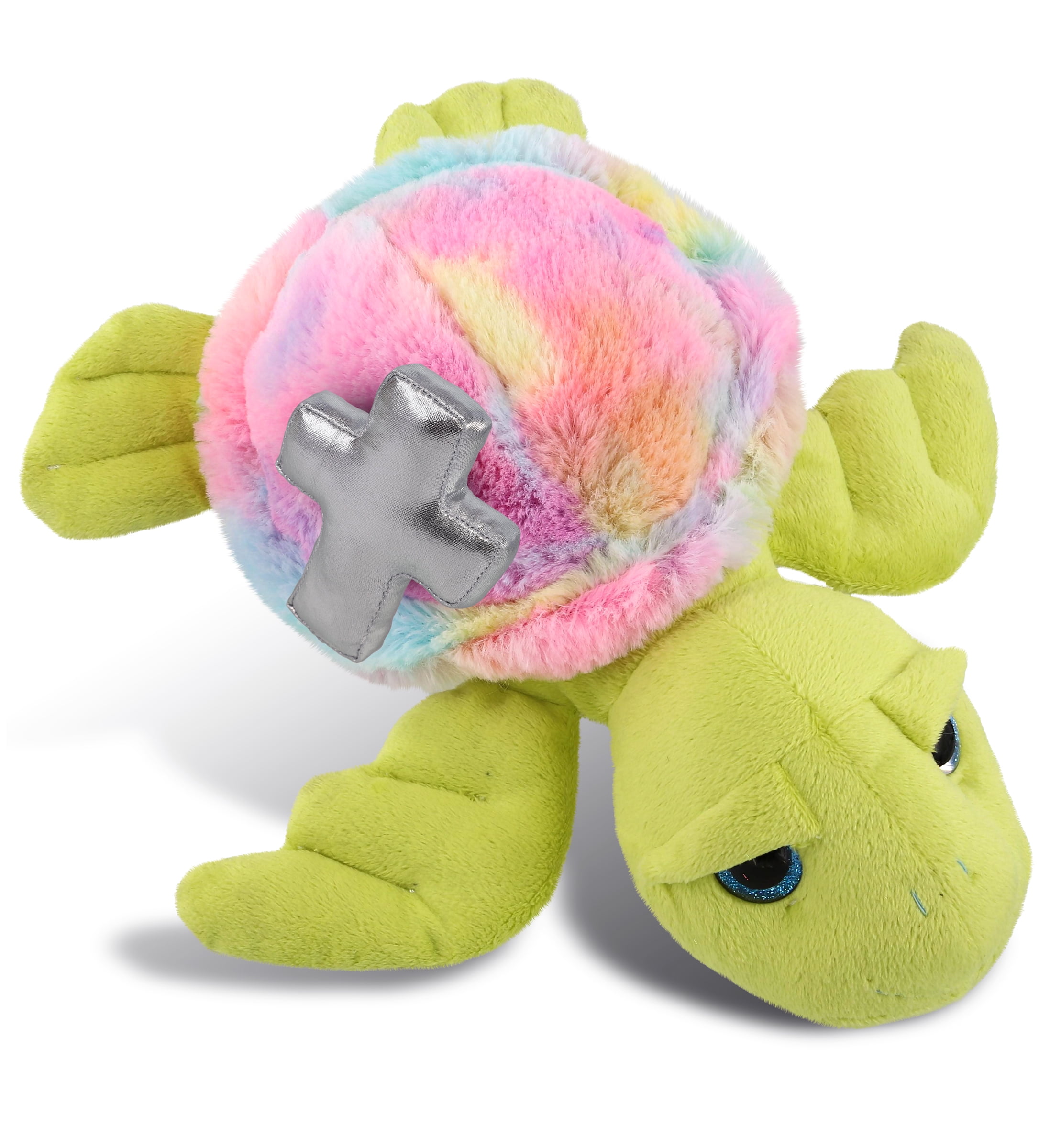 DolliBu Rainbow Green Sea Turtle Stuffed Animal with Silver Cross Plush ...