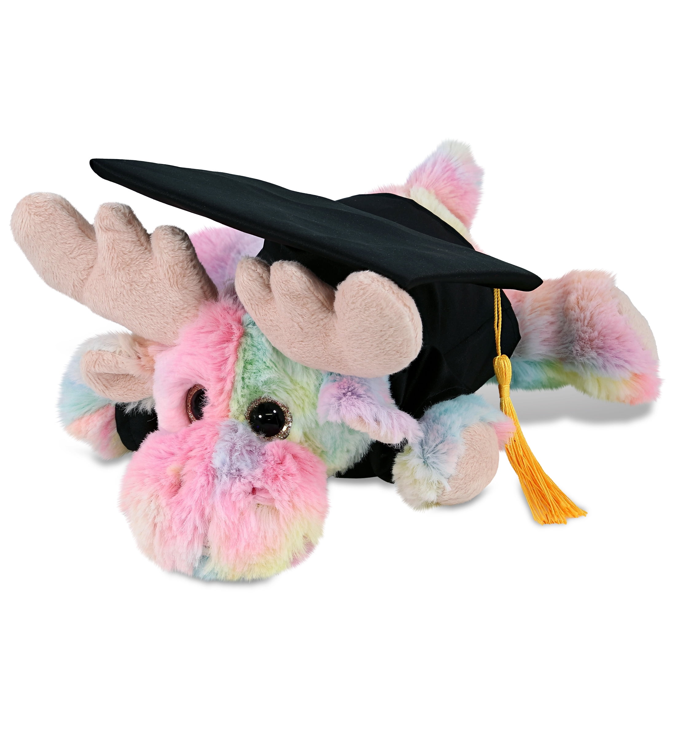 DolliBu Rainbow Lying Moose Graduation Plush Toy - Super Soft Lying ...