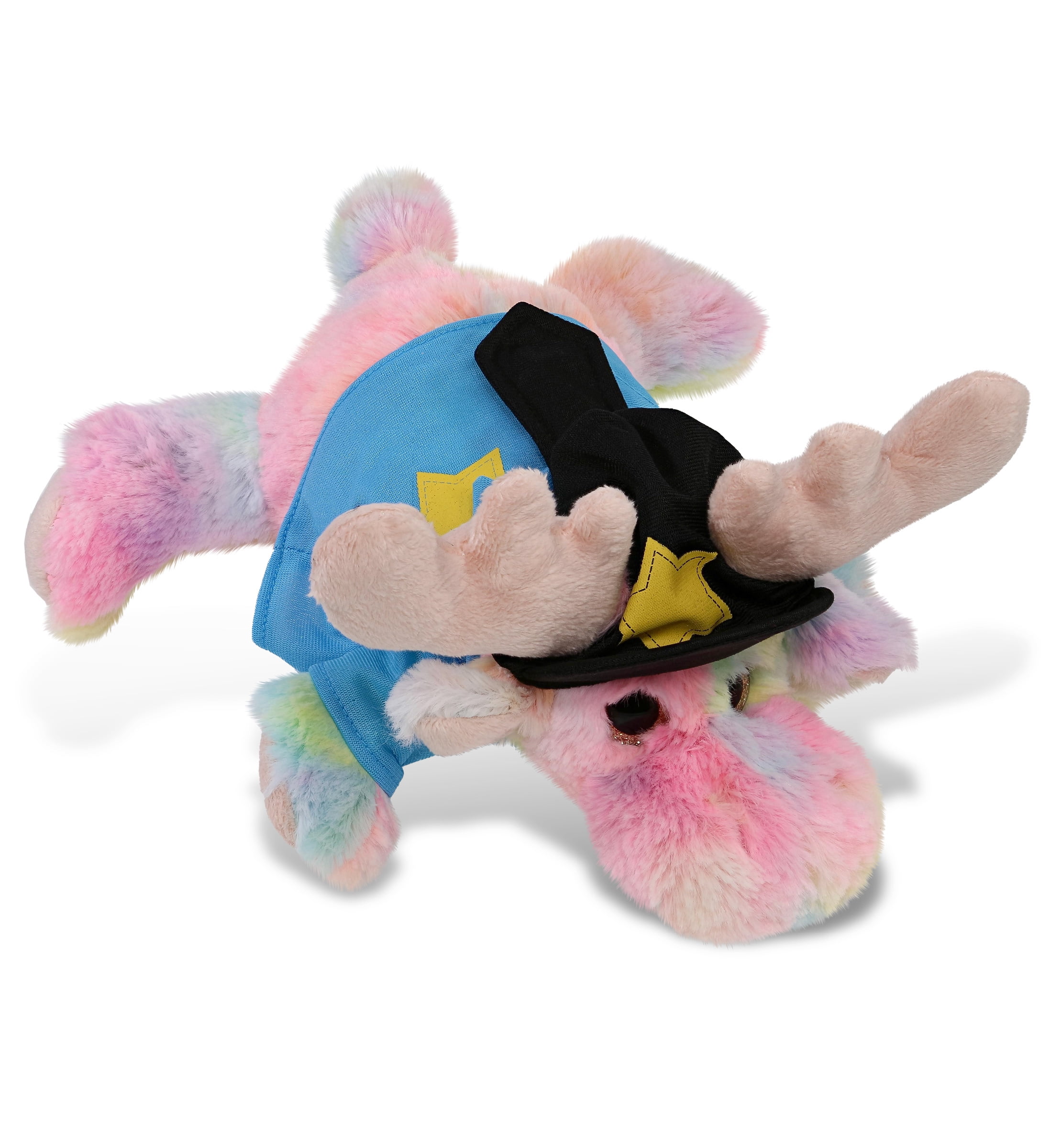 DolliBu Rainbow Lying Moose Police Officer Plush Toy – Super Soft Lying ...