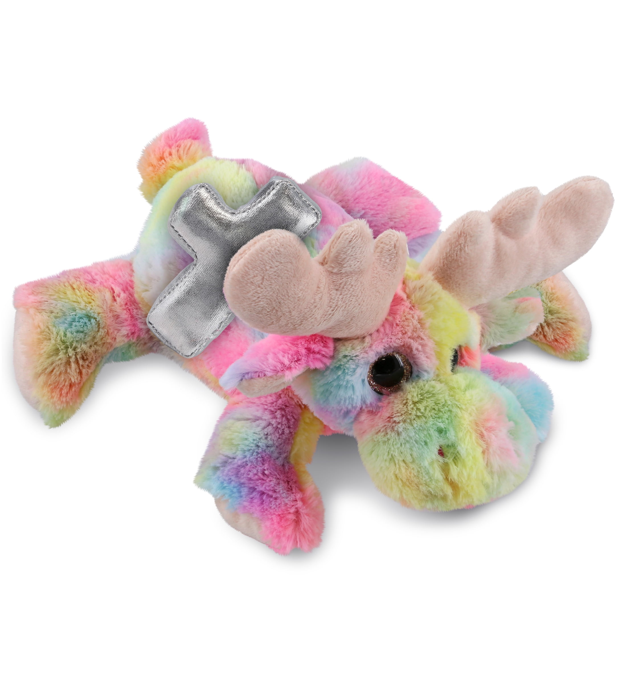 DolliBu Rainbow Lying Moose Stuffed Animal with Silver Cross Plush ...
