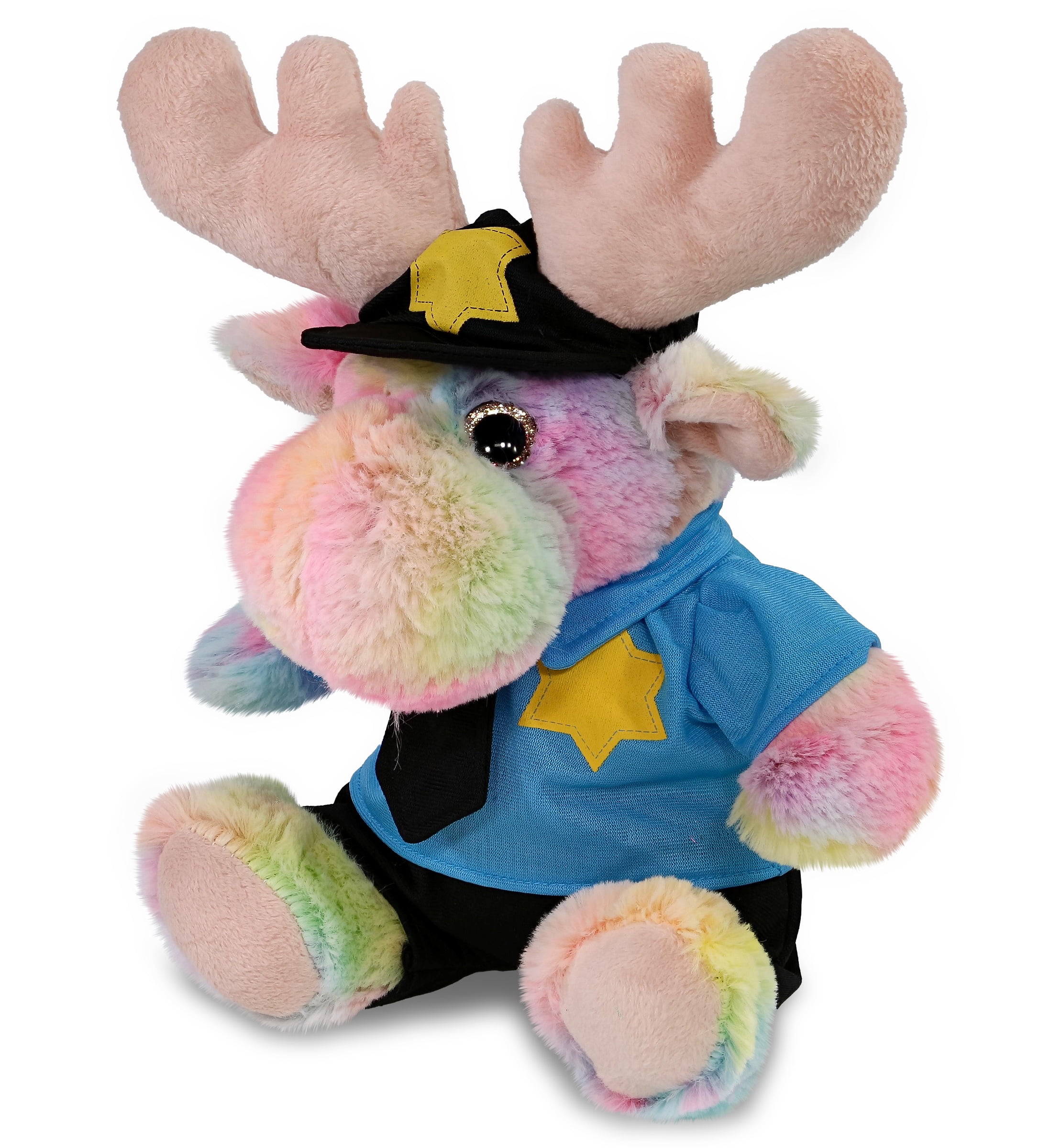 DolliBu Rainbow Moose Police Officer Plush Toy – Super Soft Moose Cop ...