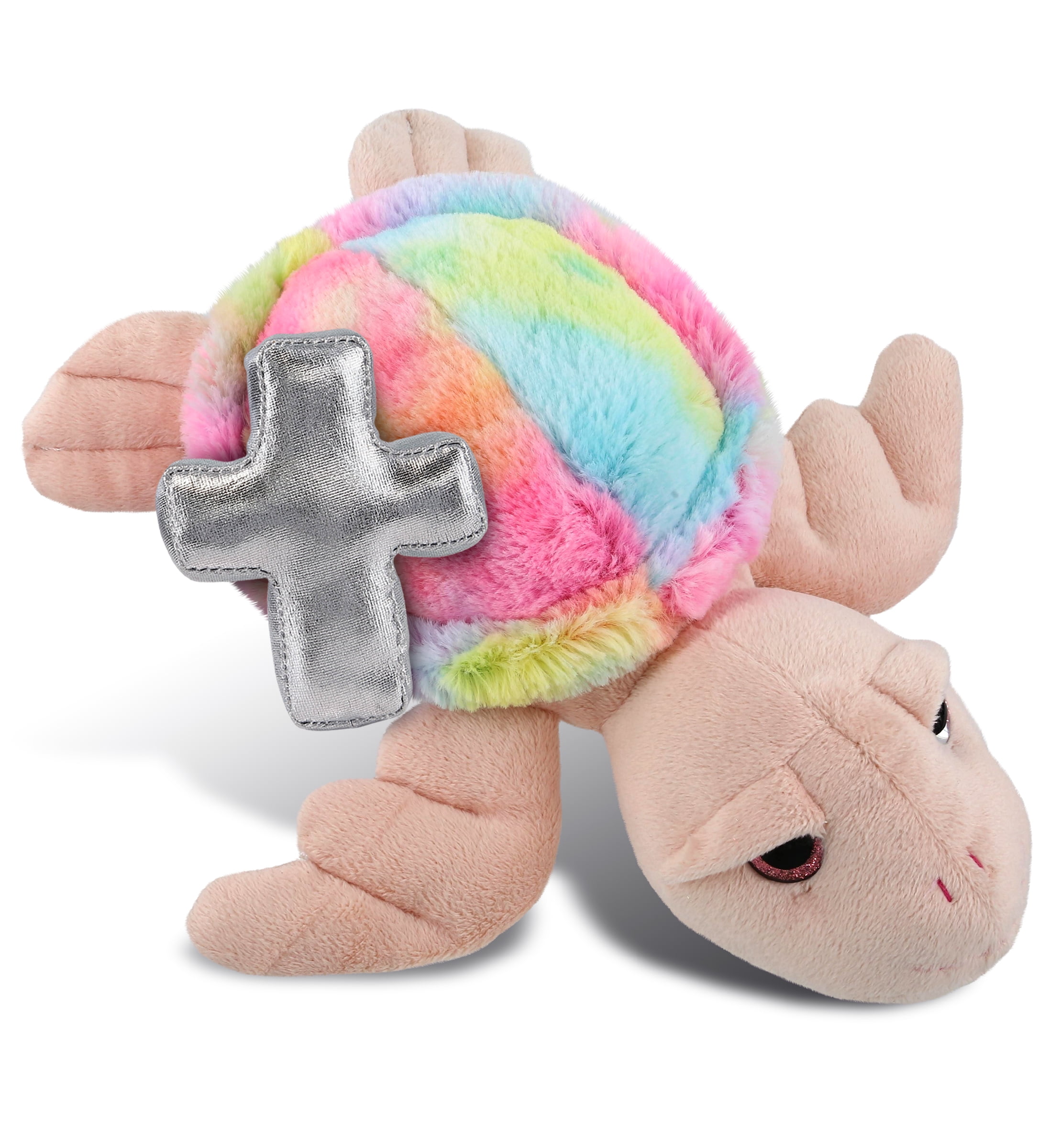 DolliBu Rainbow Pink Sea Turtle Stuffed Animal with Silver Cross Plush ...