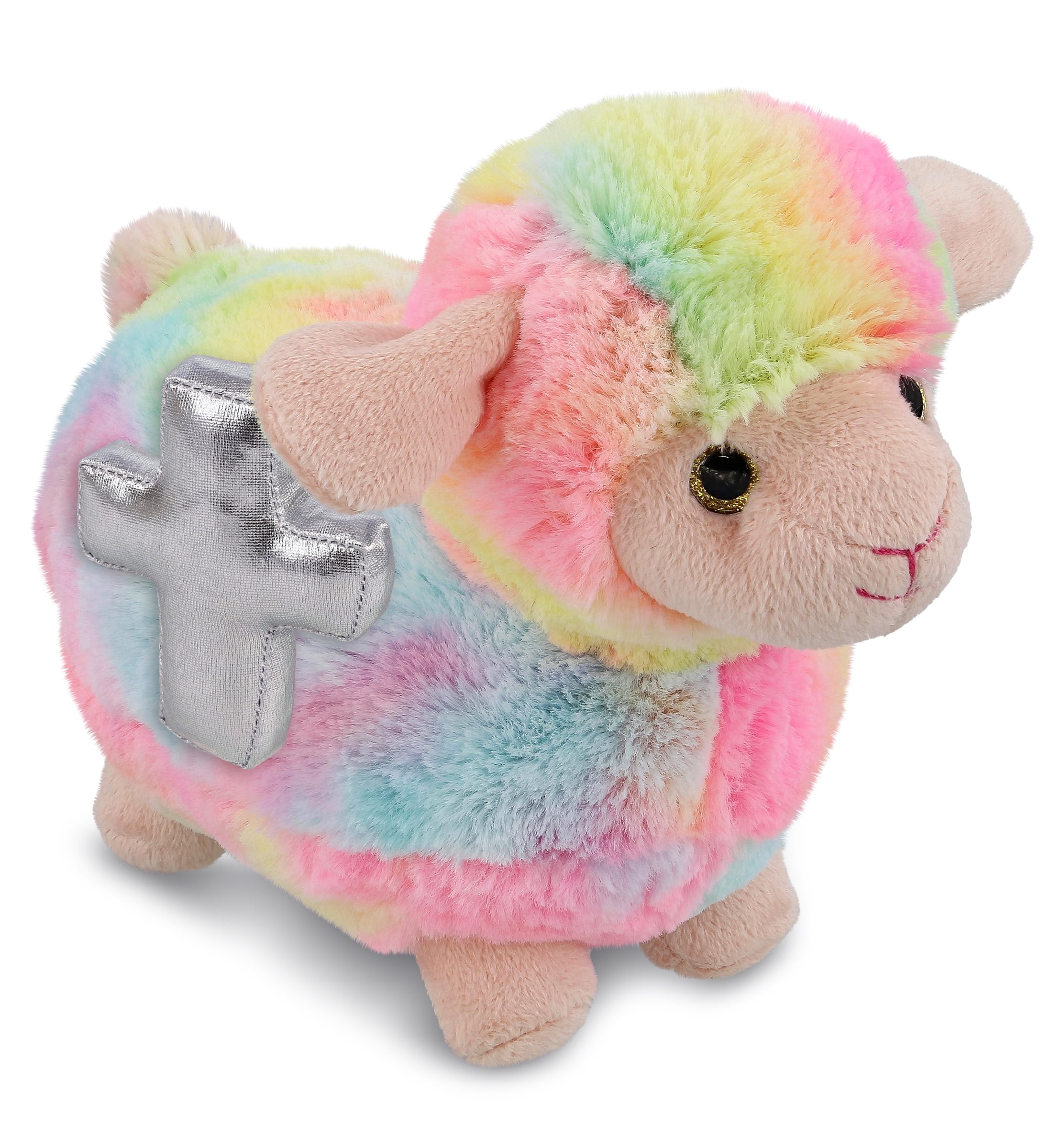 DolliBu Rainbow Sheep Stuffed Animal with Silver Cross Plush ...