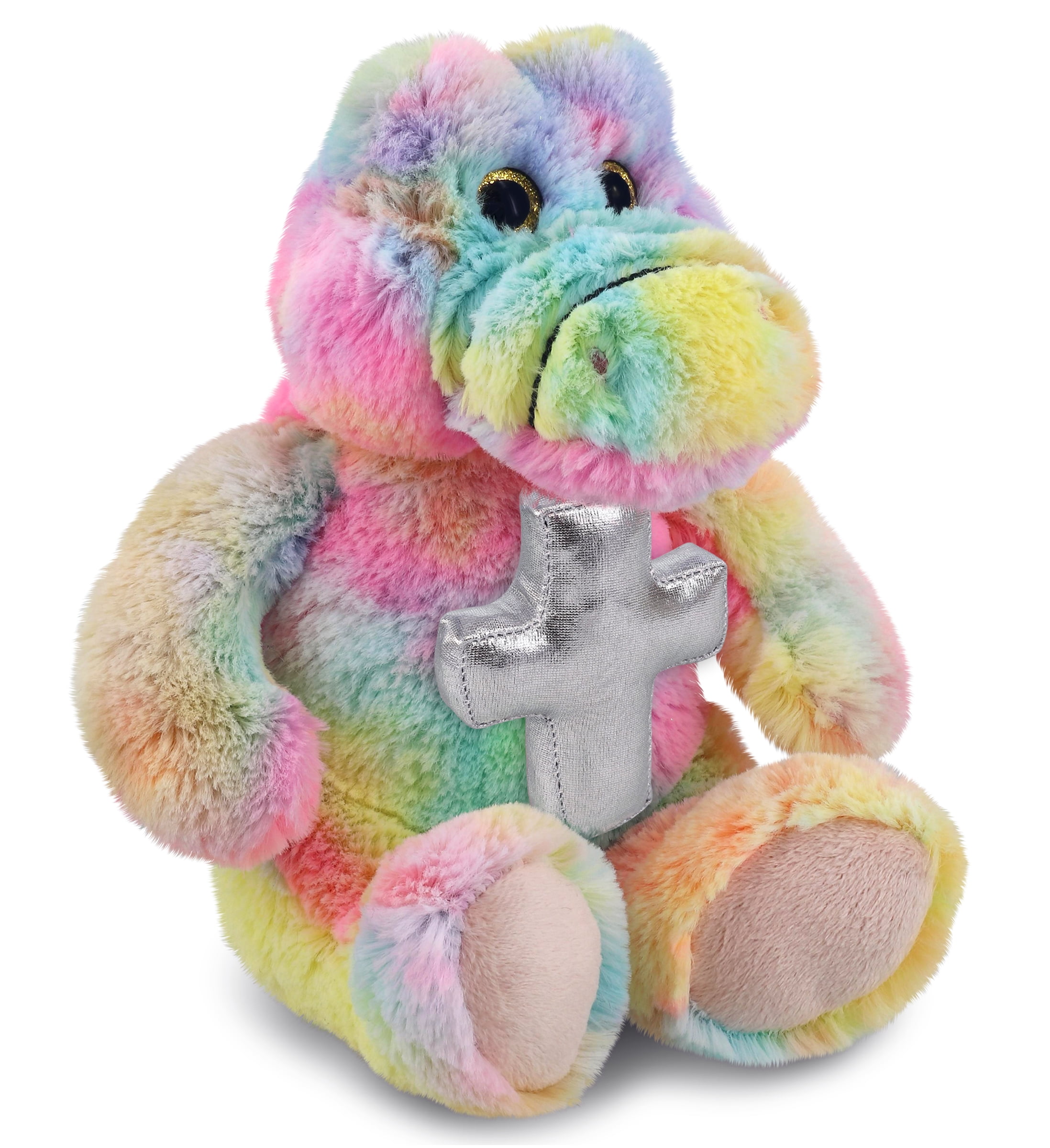 DolliBu Rainbow Sitting Alligator Stuffed Animal with Silver Cross ...
