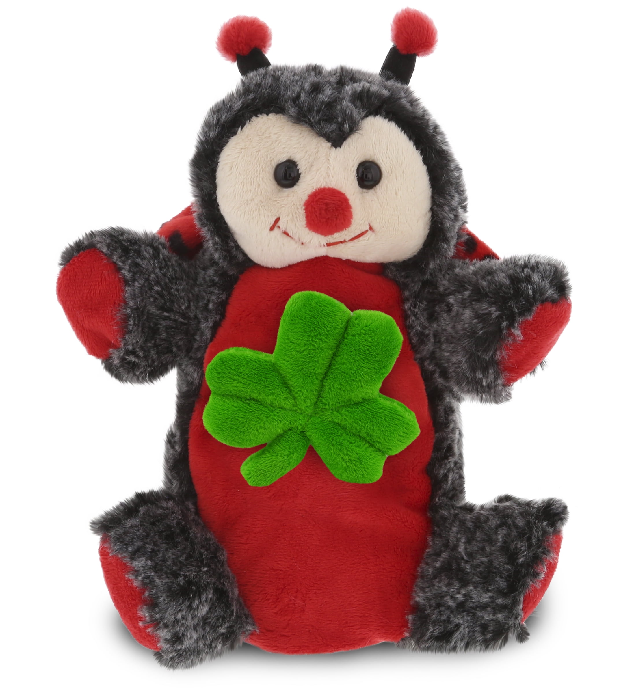 DolliBu Red Ladybug Hand Puppet Stuffed Animal with Green Plush ...