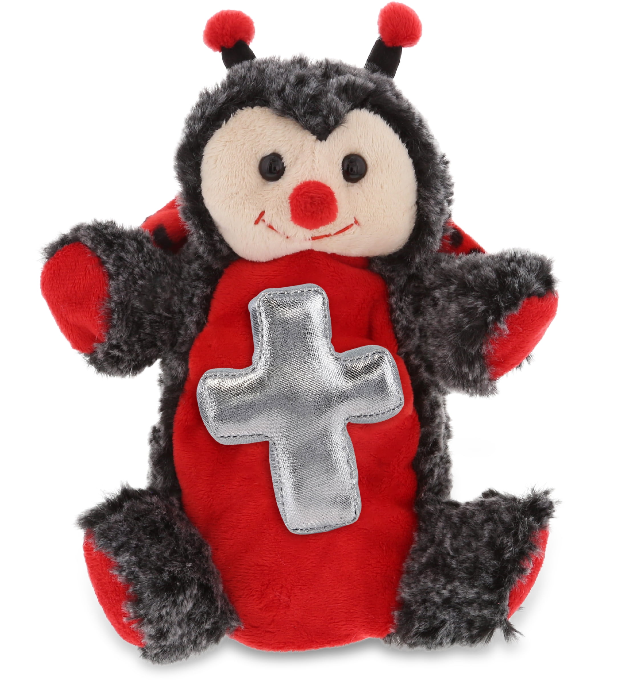 DolliBu Red Ladybug Hand Puppet Stuffed Animal with Silver Cross Plush ...