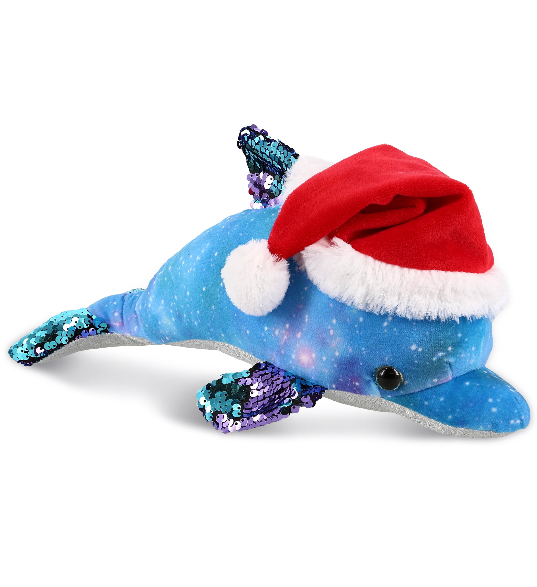 DolliBu Santa Dolphin Stuffed Animal Plush Toy - Space Sequin Plush ...