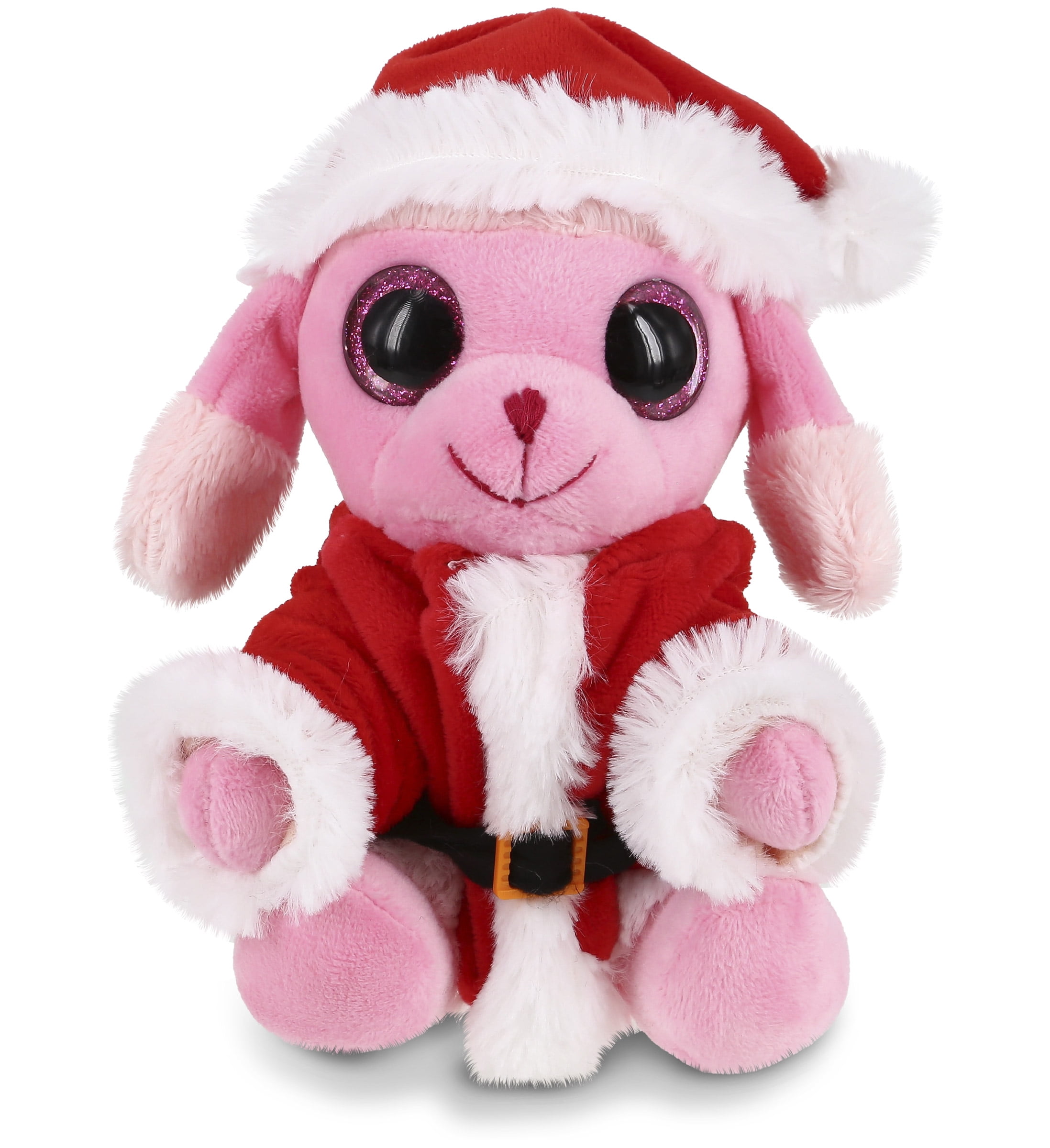 DolliBu Santa Sparkle Eyes Pink Poodle Dog Stuffed Animal Plush Toy ...