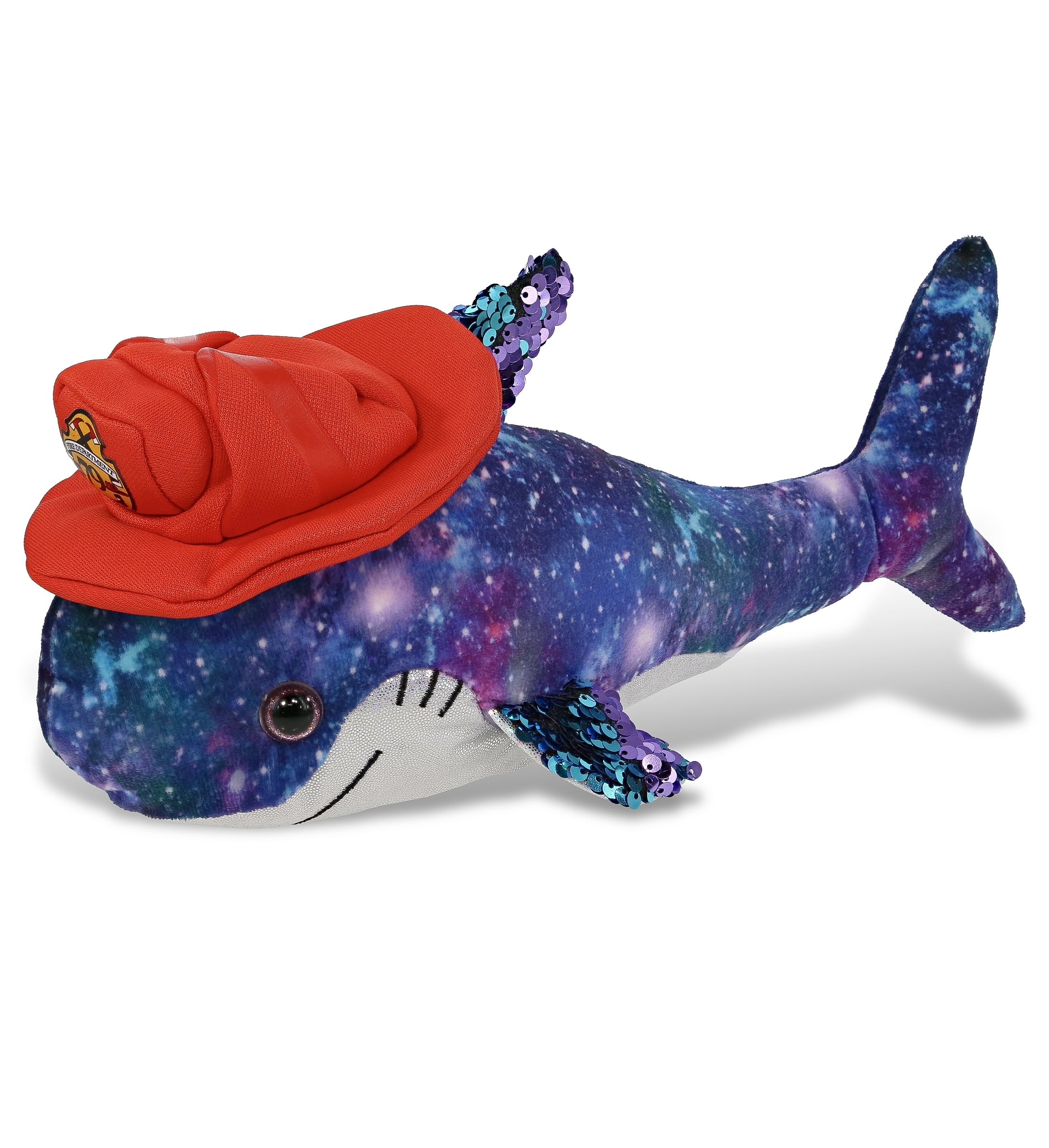 DolliBu Shark Firefighter Stuffed Animal - Space Sequin Purple Shark ...