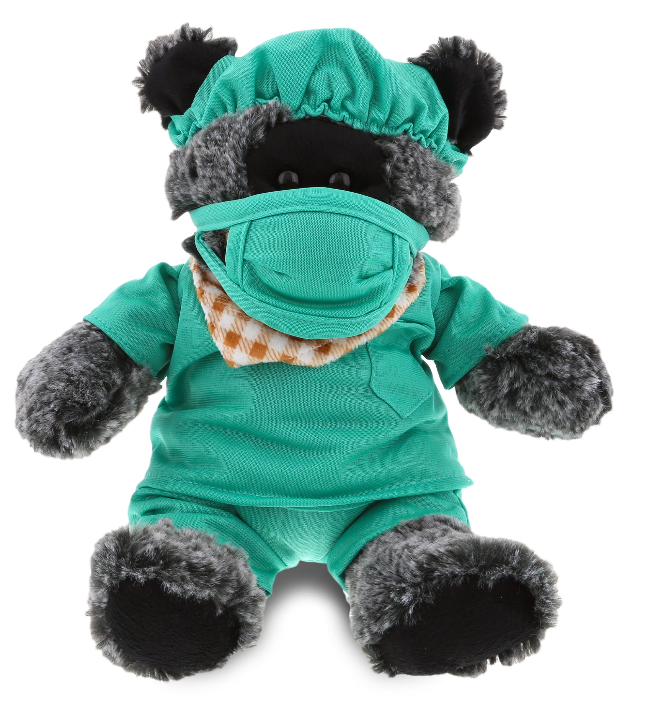 DolliBu Sitting Black Bear Doctor Plush Toy - Super Soft Black Bear ...