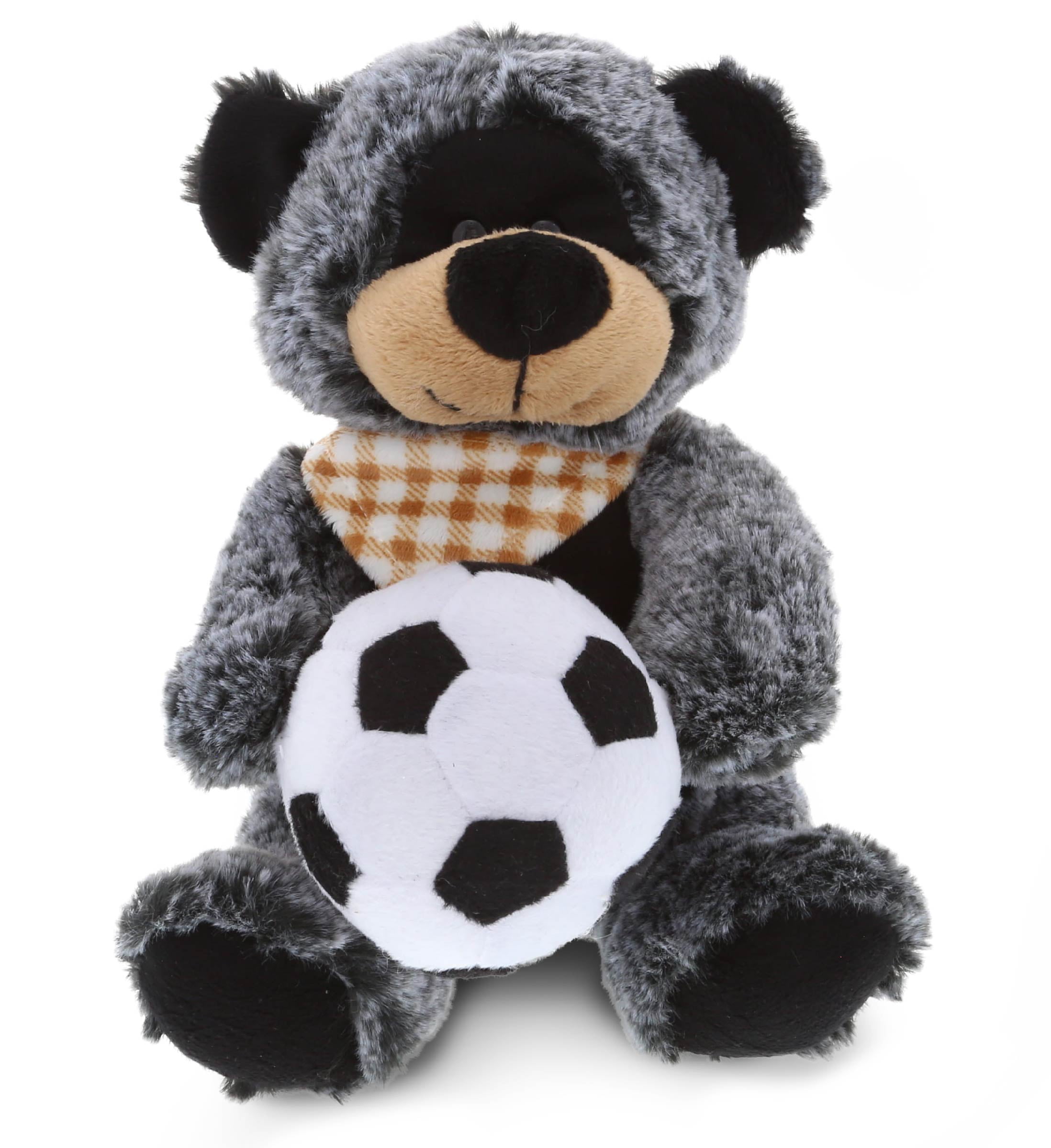 DolliBu Sitting Black Bear Stuffed Animal with Soccer Ball Plush - Soft ...