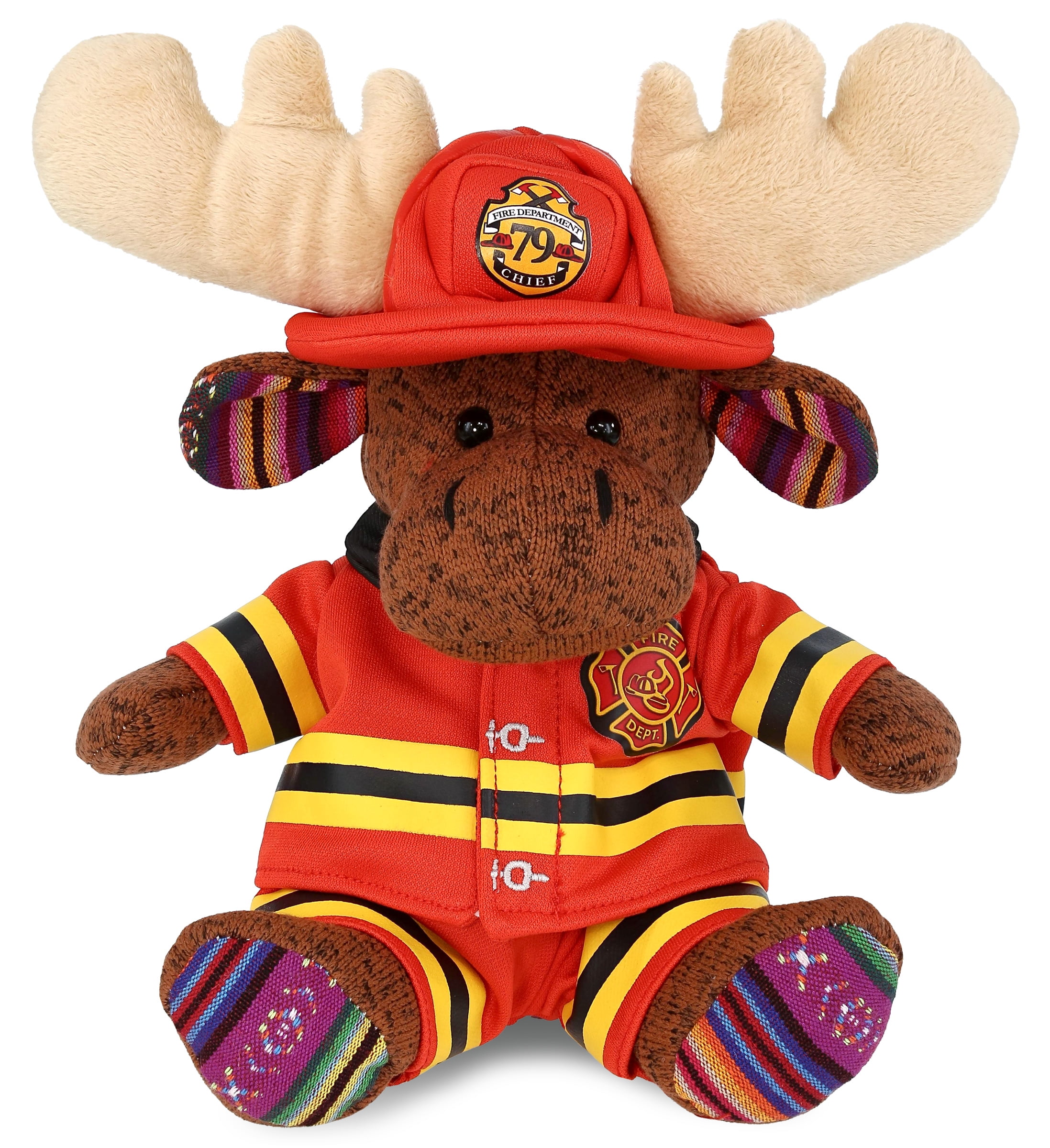 DolliBu Sitting Brown Moose Firefighter Stuffed Animal - Super Soft ...