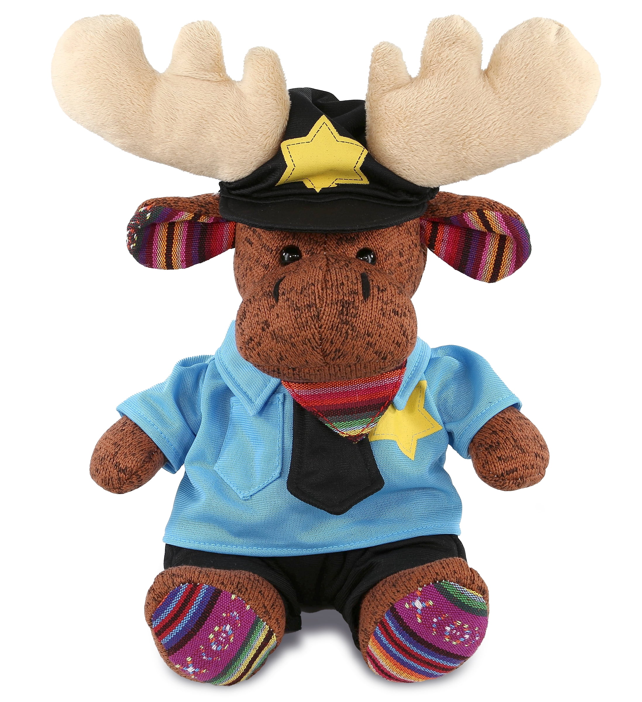 DolliBu Sitting Brown Moose Police Officer Funky Plush Toy - Soft Moose ...
