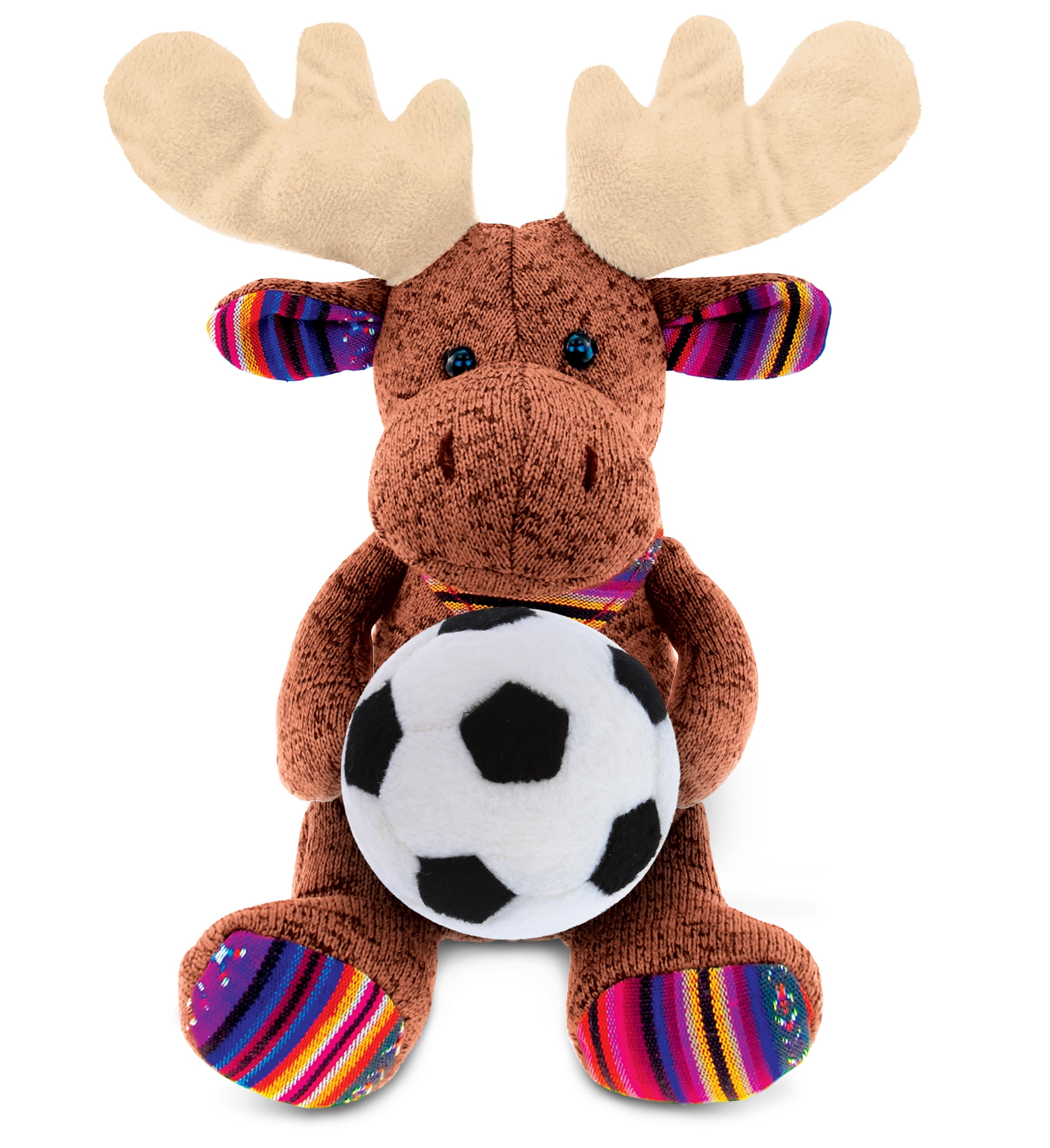 DolliBu Sitting Brown Moose Stuffed Animal with Soccer Ball Plush ...