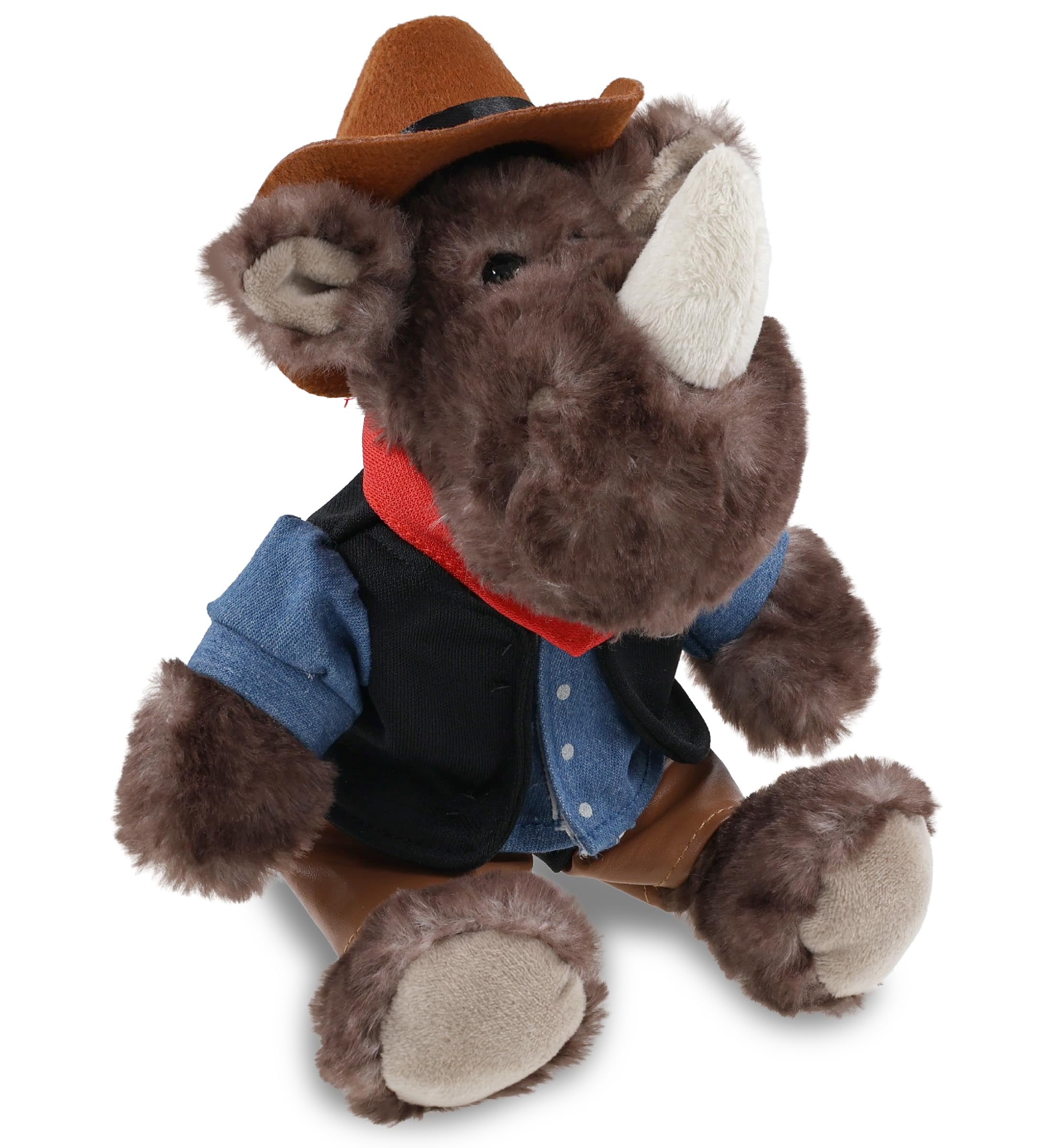 DolliBu Sitting Brown Rhino Stuffed Animal Cowboy Plush - Western ...