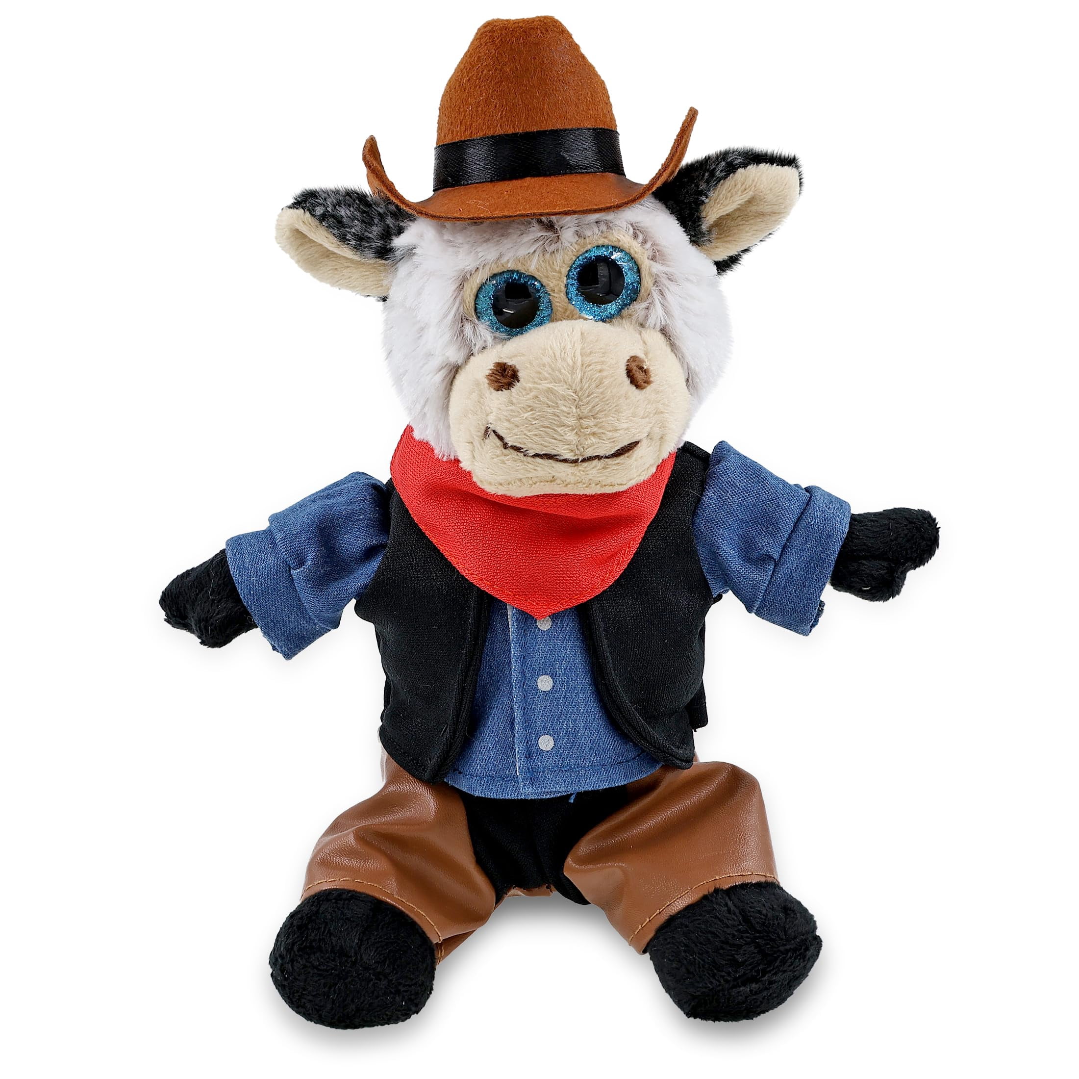 DolliBu Sitting Cow Stuffed Animal Cowboy Plush - Western-Themed ...