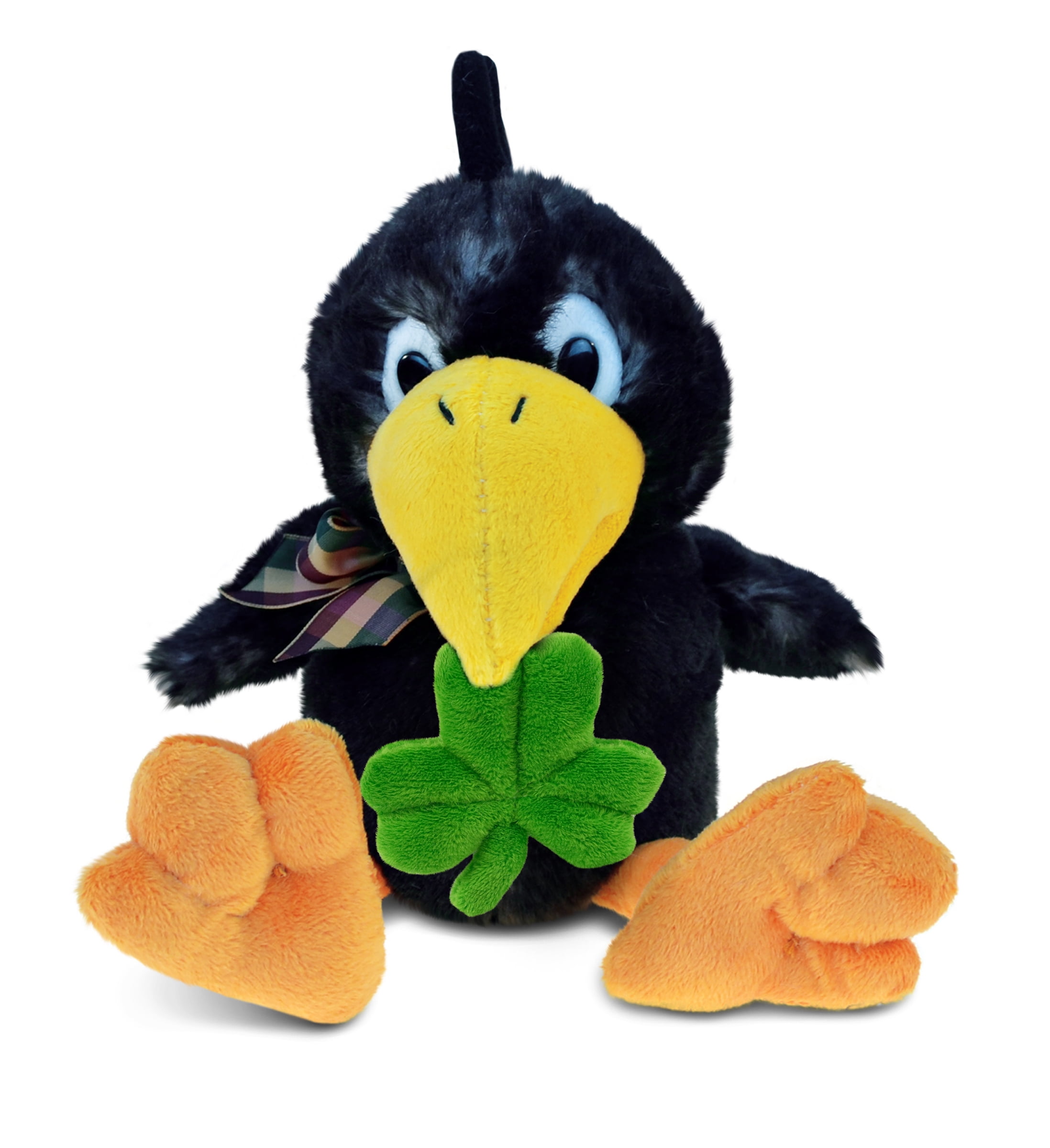 DolliBu Sitting Crow Bird Stuffed Animal with Green Plush Shamrock ...