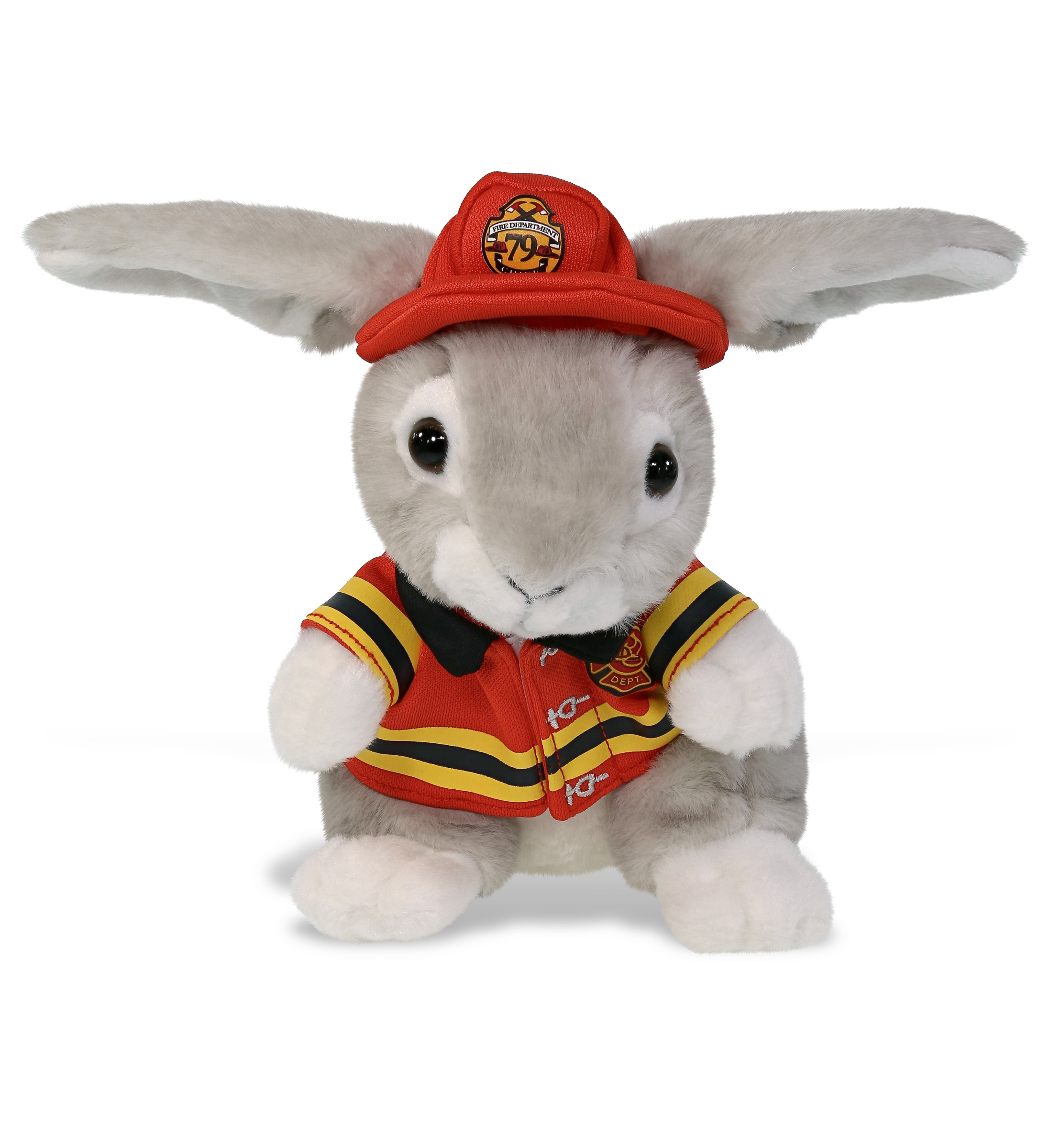 DolliBu Sitting Gray Rabbit Firefighter Stuffed Animal - Rabbit Fireman ...