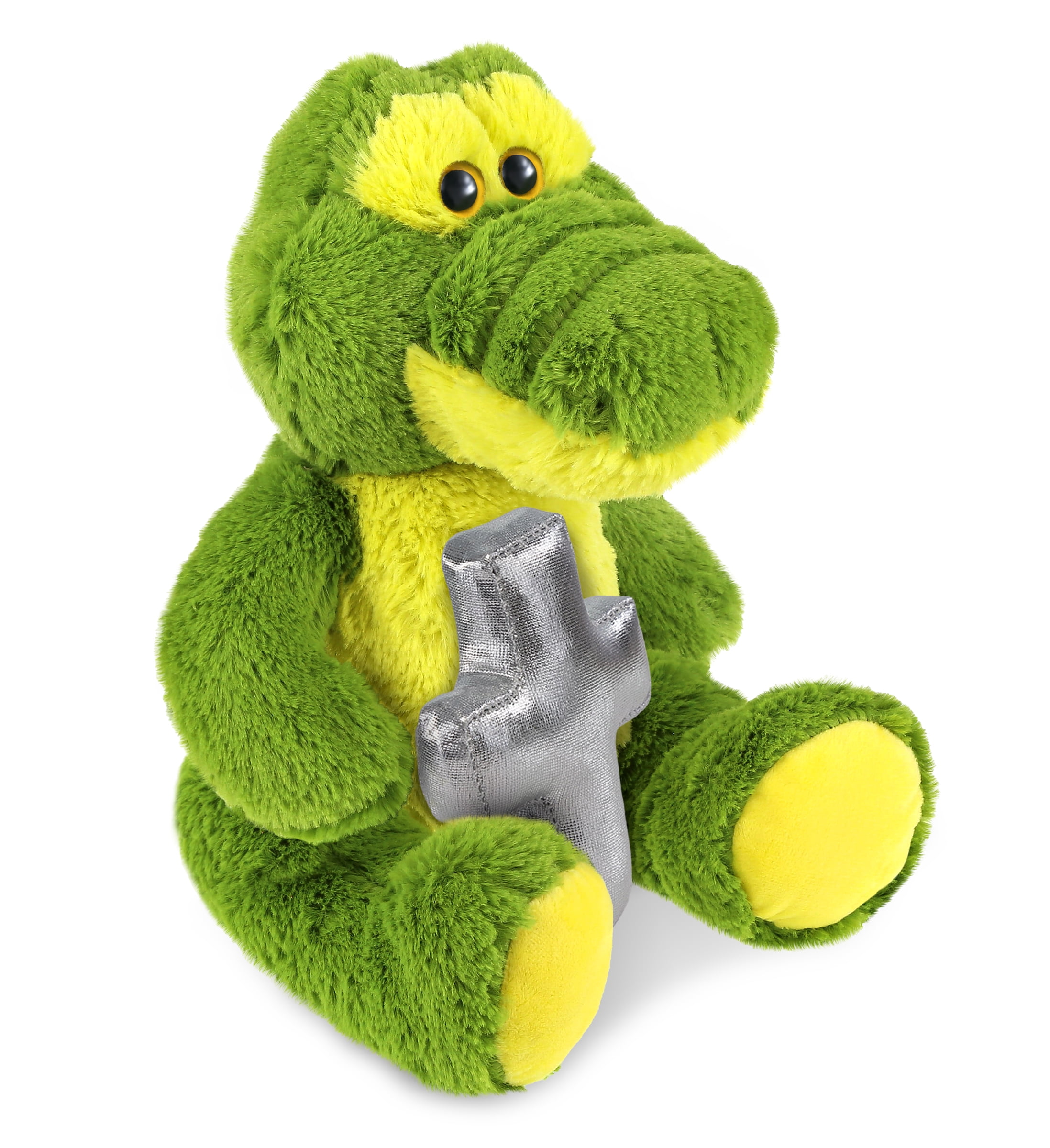 DolliBu Sitting Green Alligator Stuffed Animal with Silver Cross Plush ...