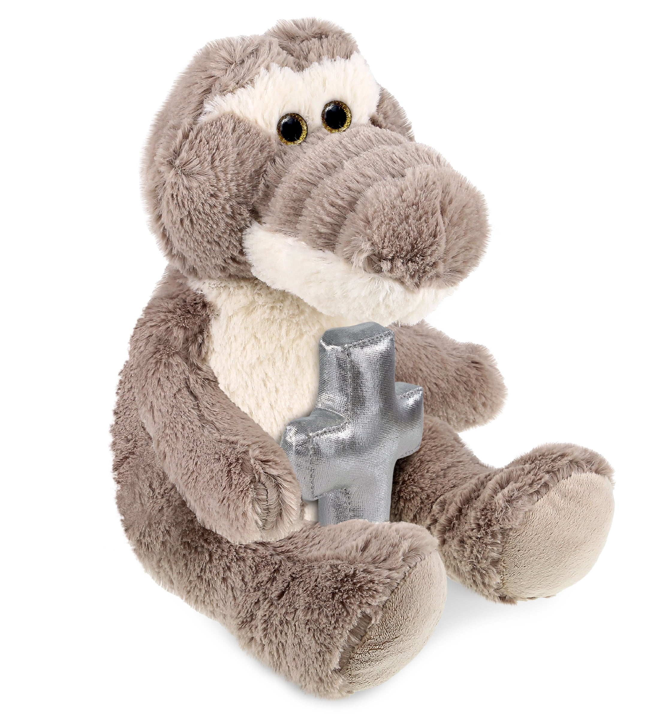 DolliBu Sitting Grey Alligator Stuffed Animal with Silver Cross Plush ...