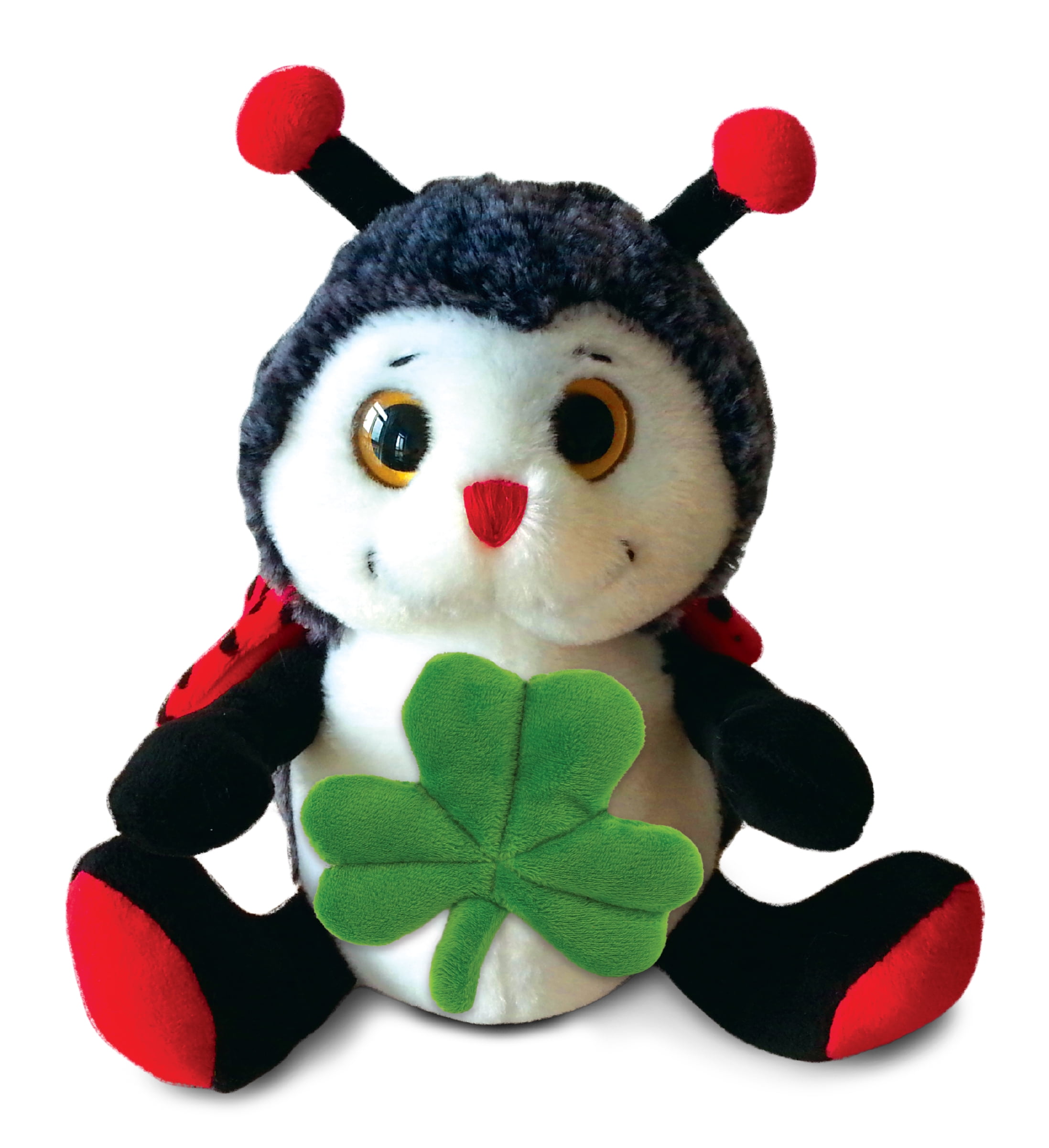 DolliBu Sitting Ladybug Stuffed Animal with Green Plush Shamrock, Cute ...