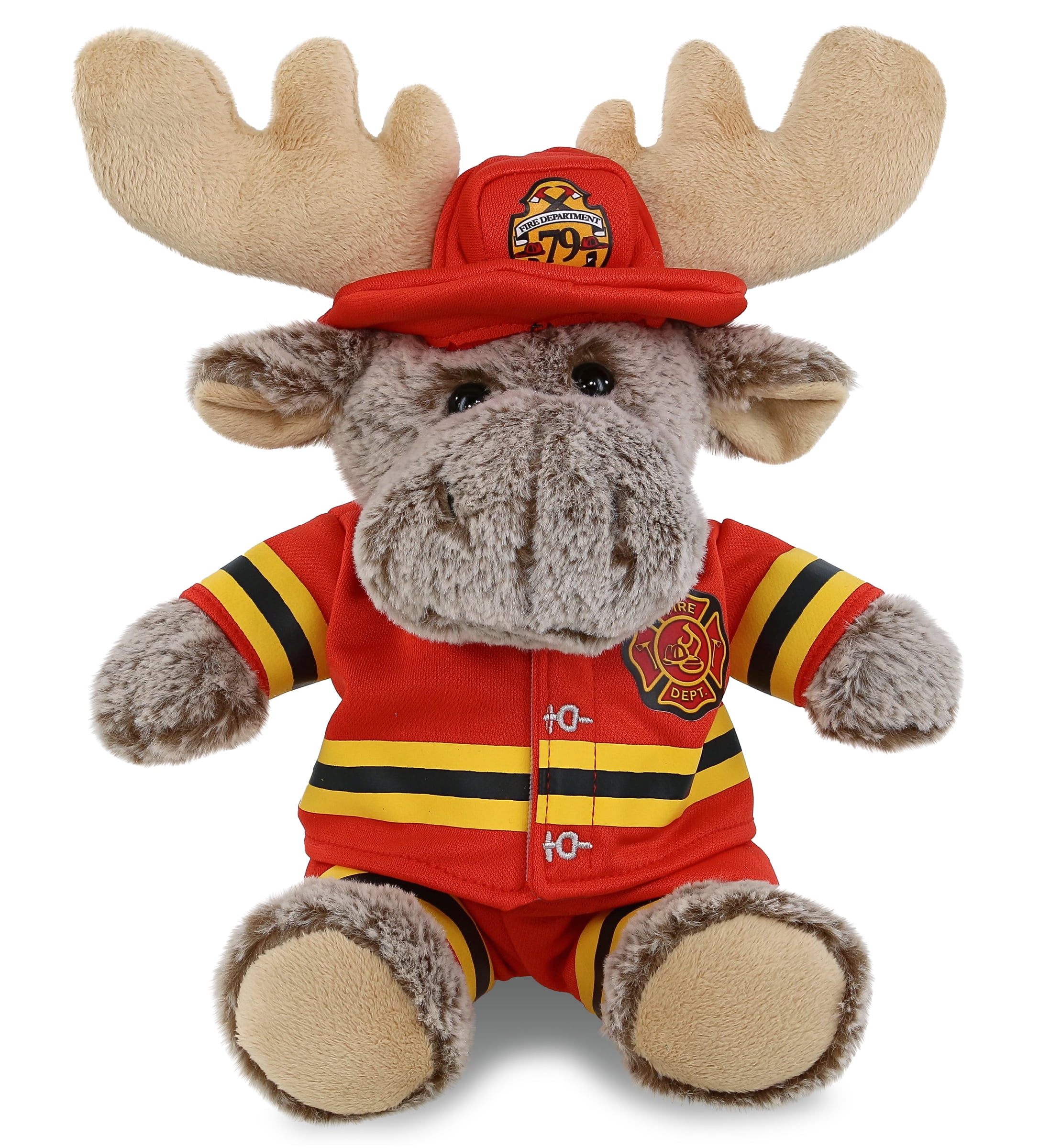 DolliBu Sitting Moose Firefighter Stuffed Animal - Super Soft Moose ...