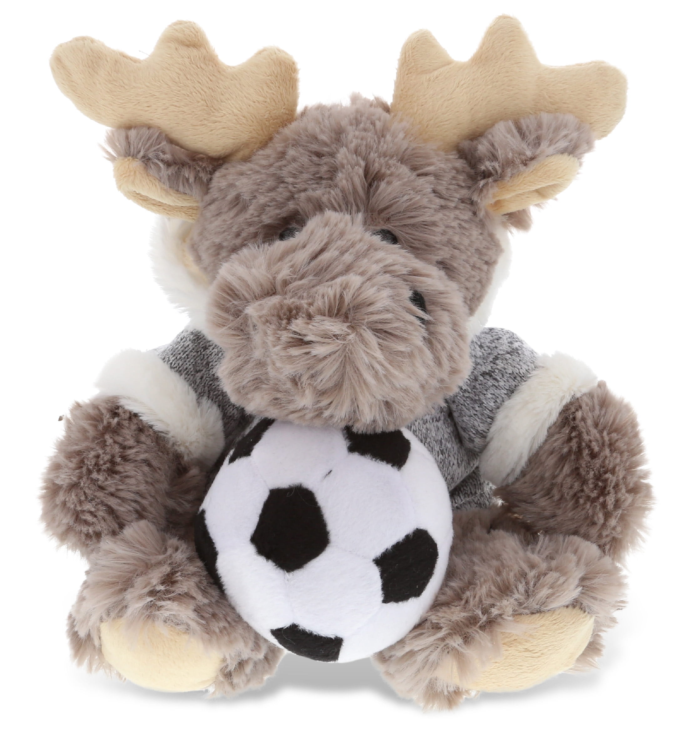 DolliBu Sitting Moose Stuffed Animal with Soccer Ball Plush – Huggable ...