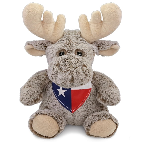 DolliBu Sitting Moose Stuffed Animal with Texas Flag Bandana - Super ...