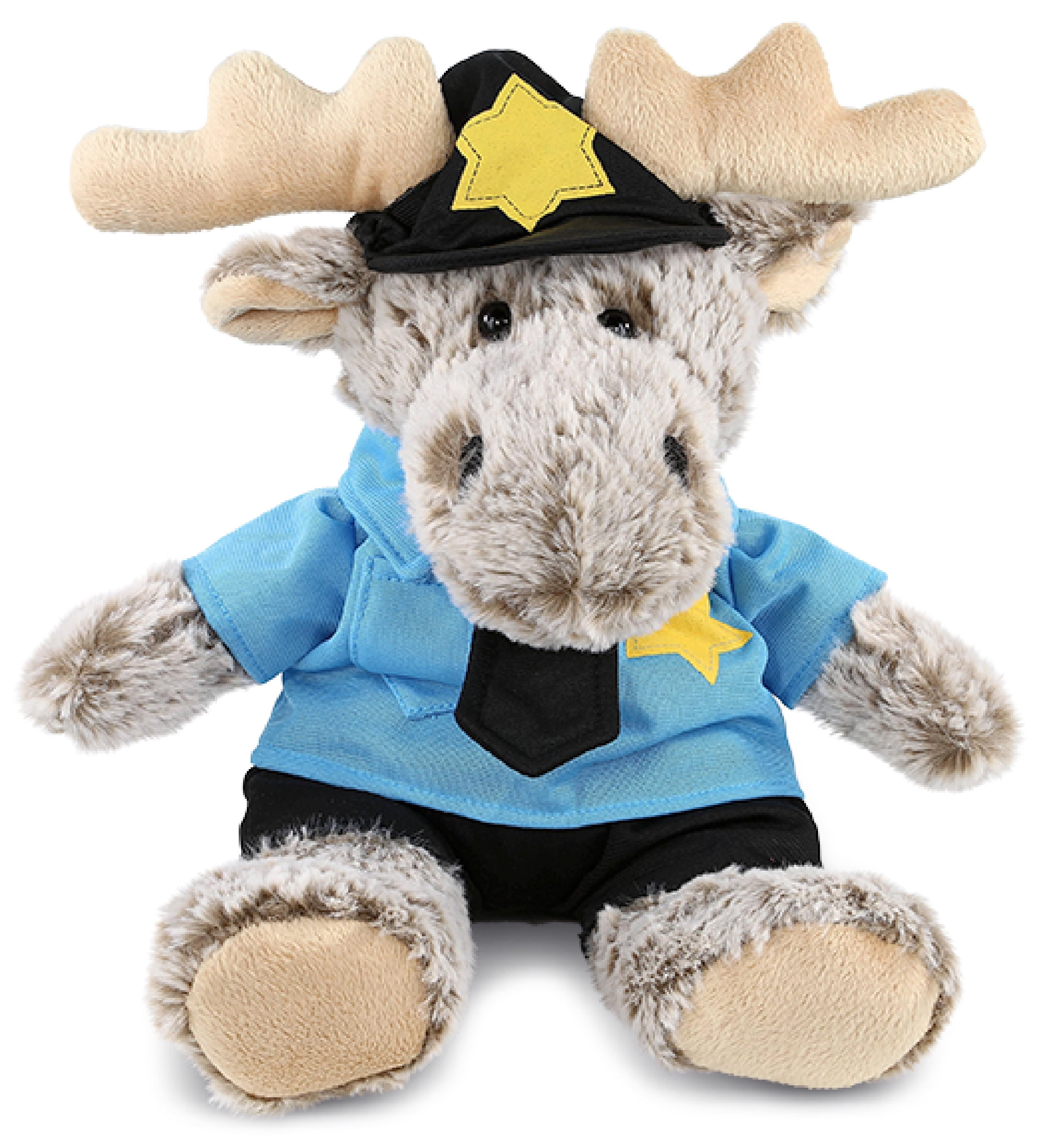 DolliBu Sitting Moose with Brown Hooded Sweater Police Officer Plush ...