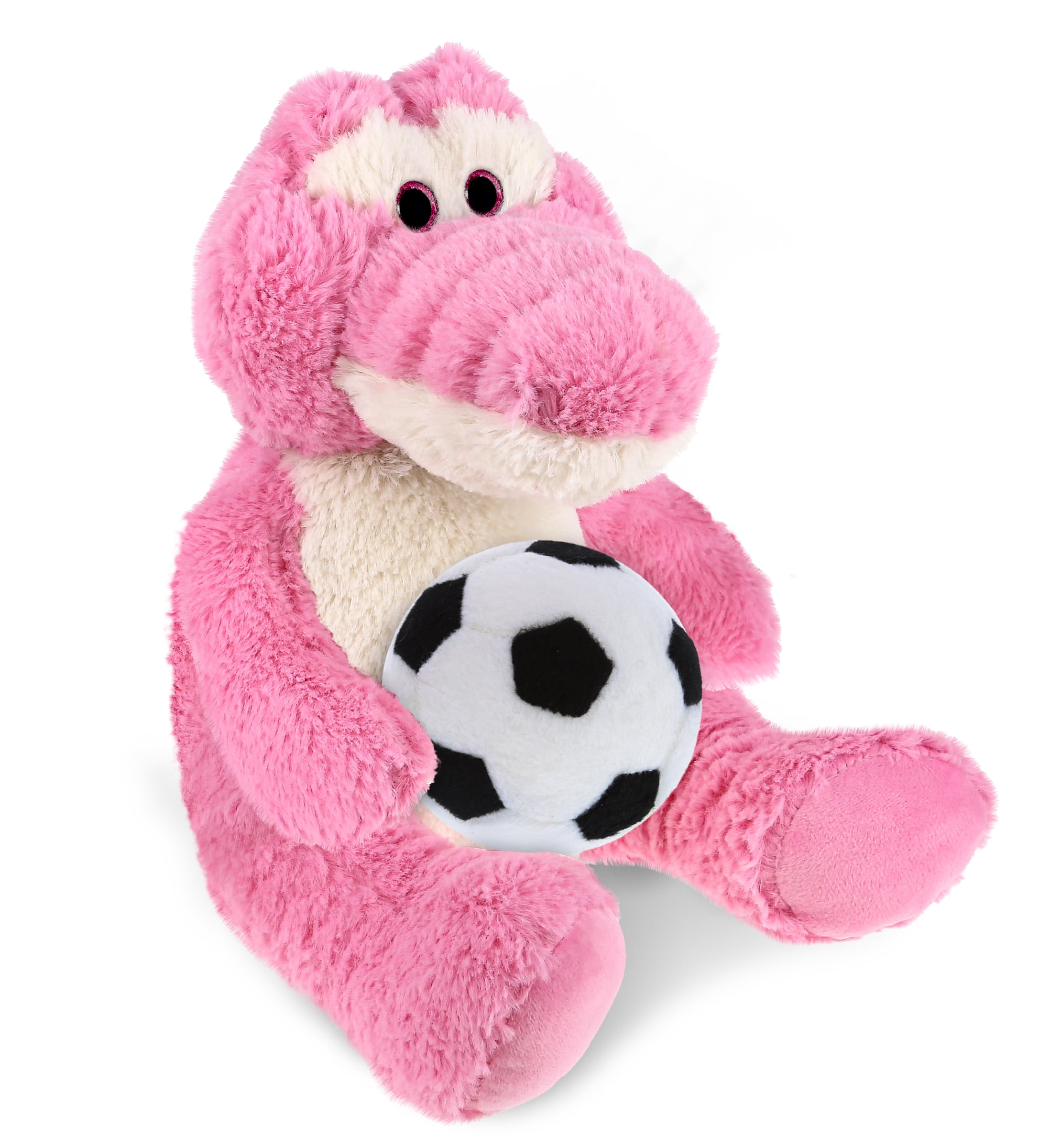 DolliBu Sitting Pink Alligator Stuffed Animal with Soccer Ball Plush ...