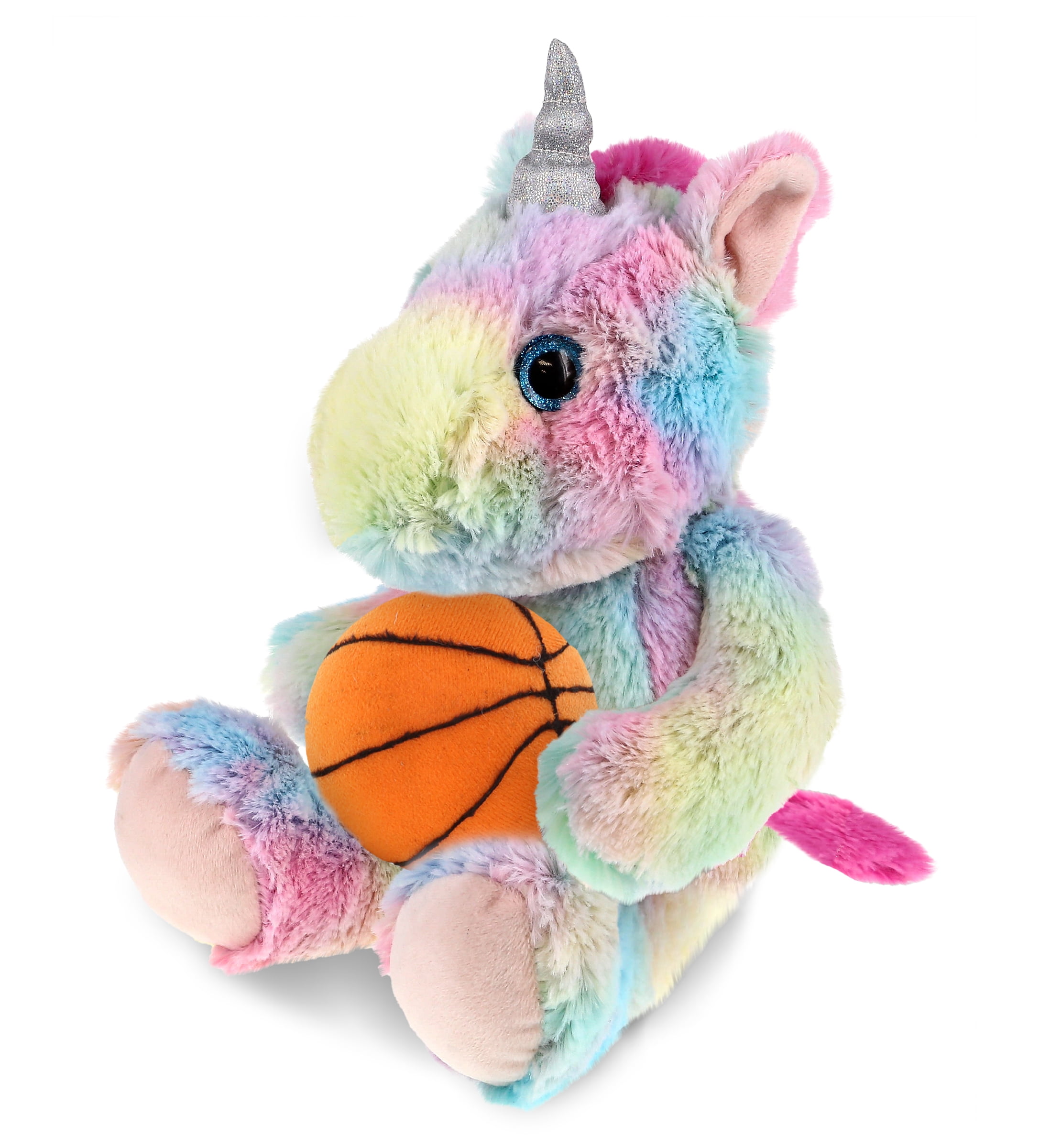 DolliBu Sitting Rainbow Unicorn Stuffed Animal with Basketball Plush ...