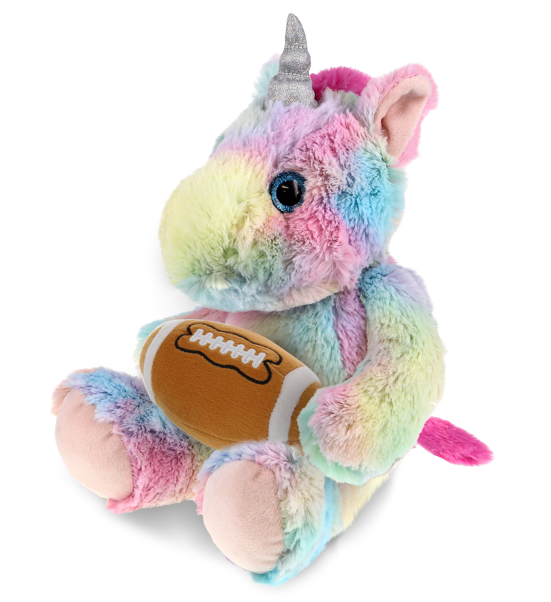 DolliBu Sitting Rainbow Unicorn Stuffed Animal with Football Plush ...