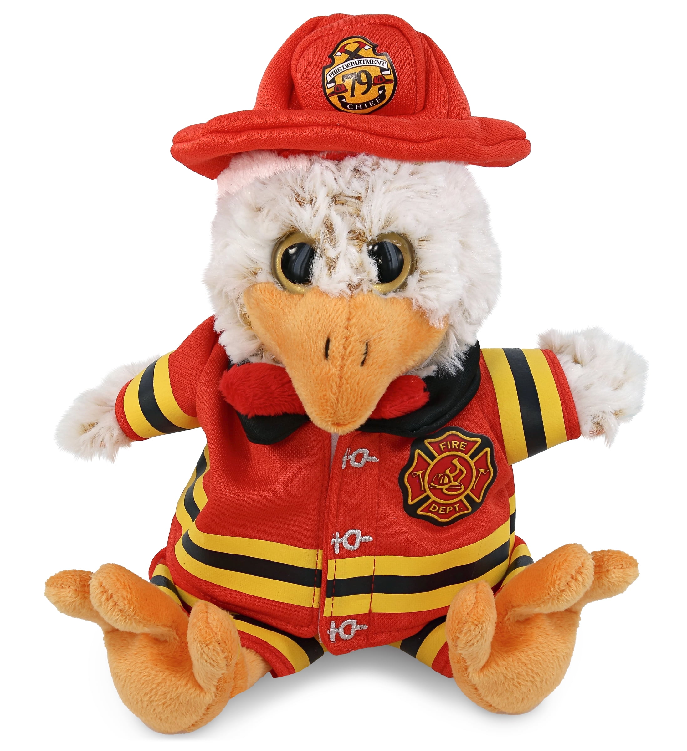 DolliBu Sitting Rooster Firefighter Stuffed Animal - Rooster Fireman ...