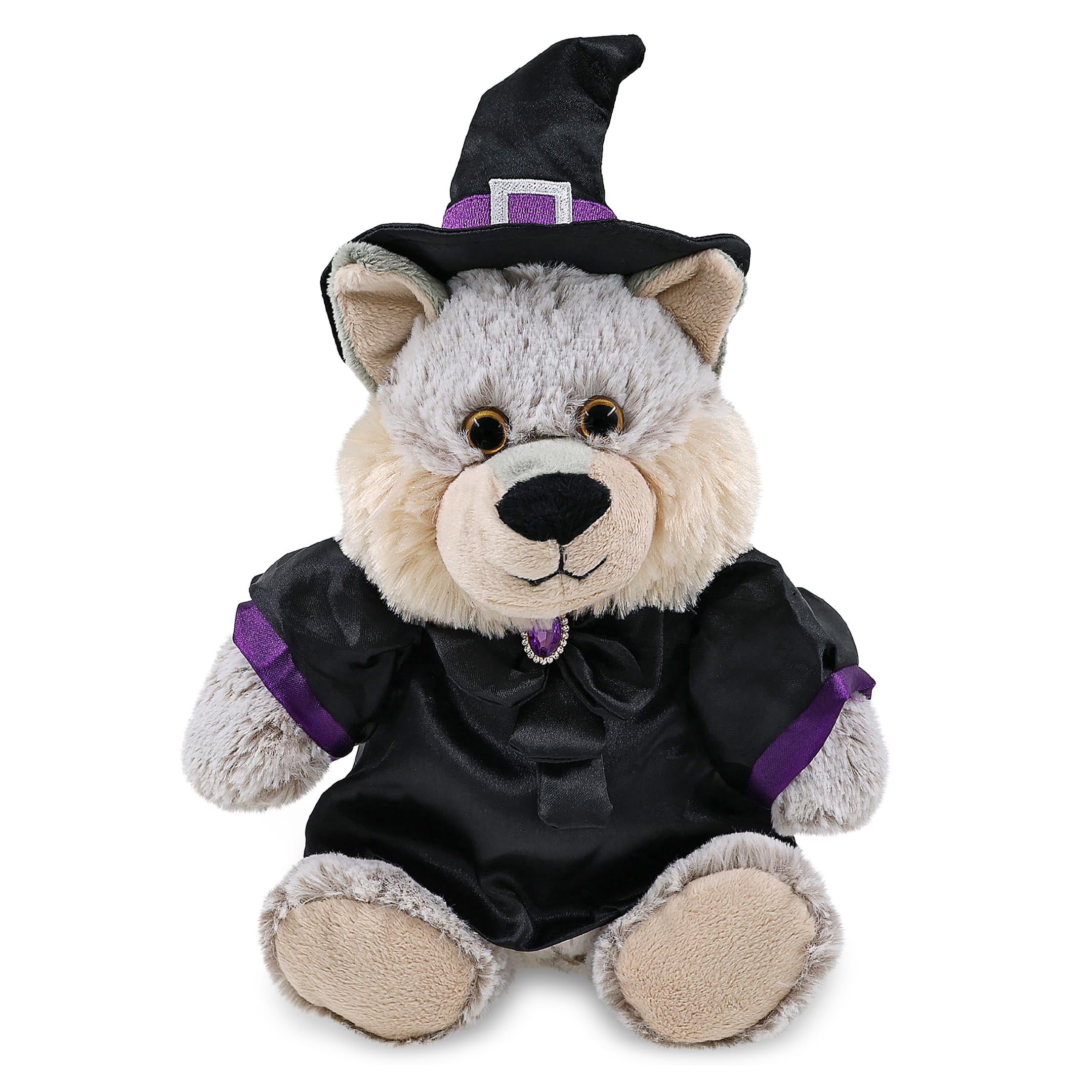DolliBu Sitting Wolf Stuffed Animal with Witch Costume - Cute Wildlife ...